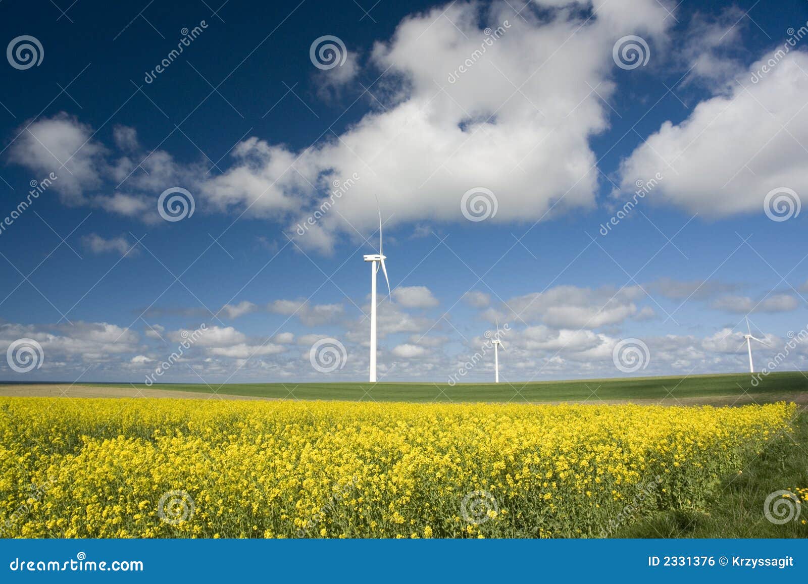 Windturbinen in der Wiese stockfoto. Bild von wind, grasland - 2331376