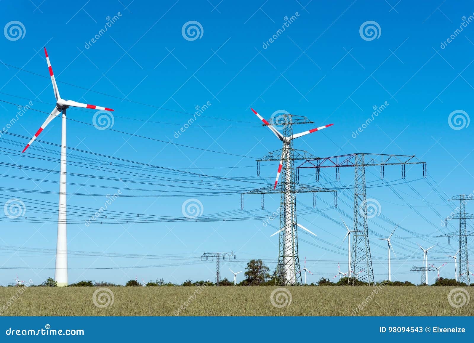 Windwheels and Power Transmission Lines in Germany Stock Image - Image ...