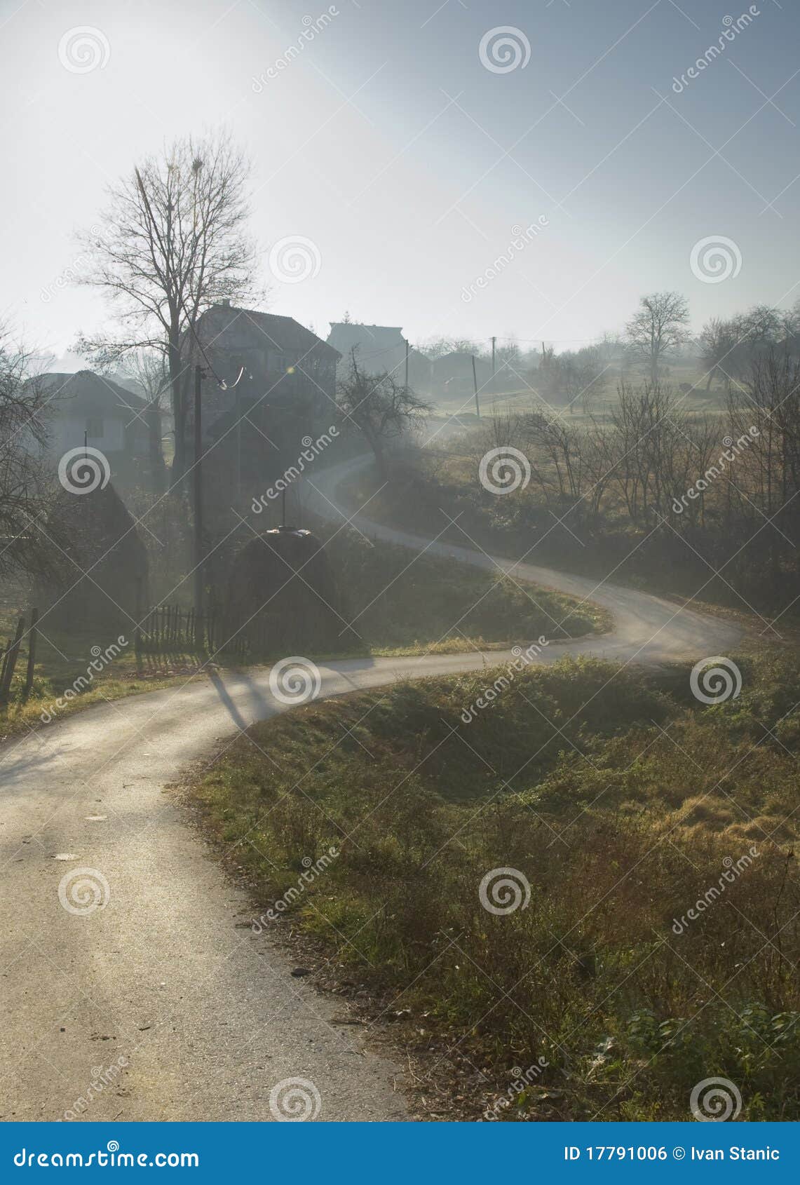 Windy Country Road in the Morning Mist Stock Photo - Image of road ...
