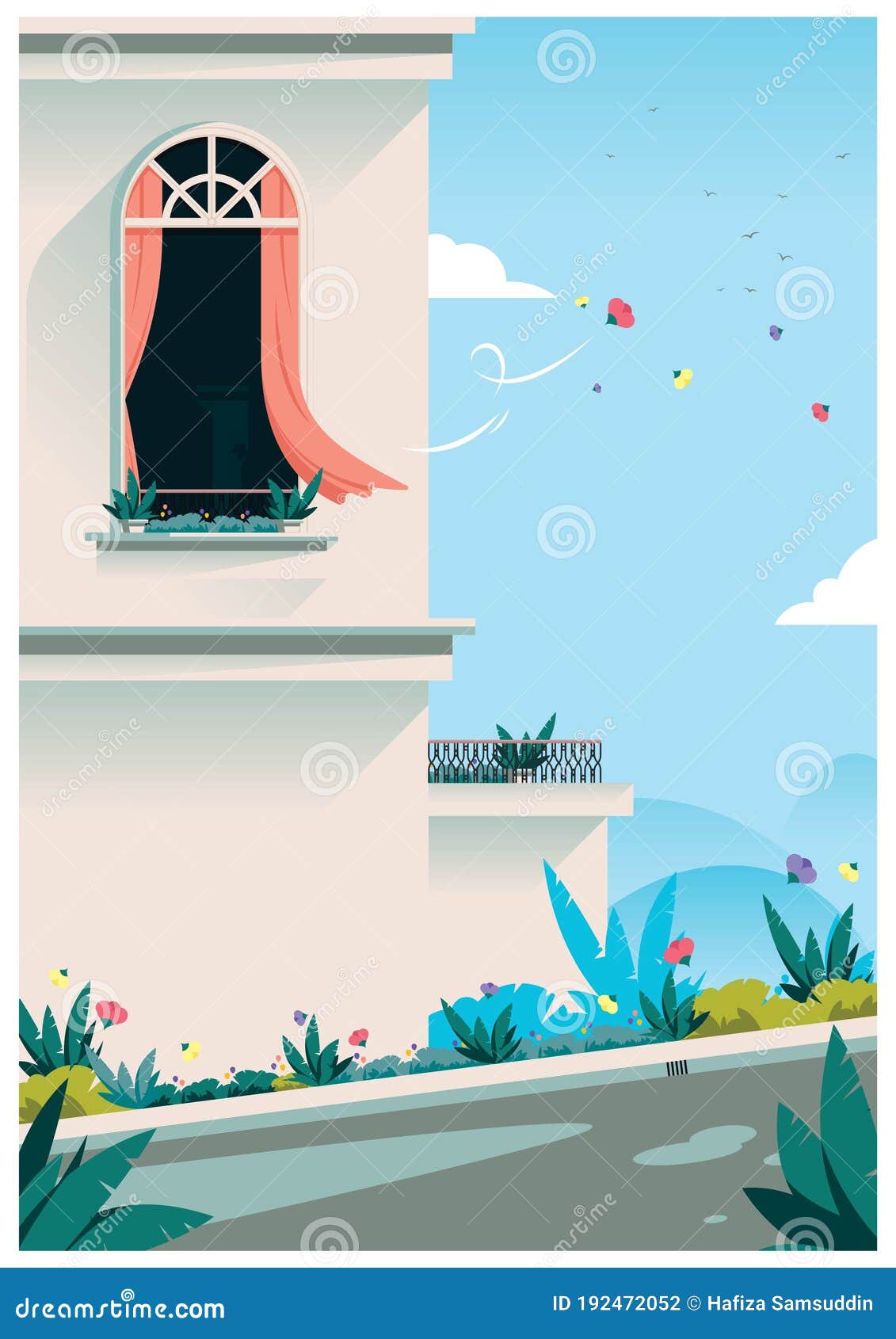 Windy Day in Spring. Vector Illustration Decorative Design Stock Vector ...