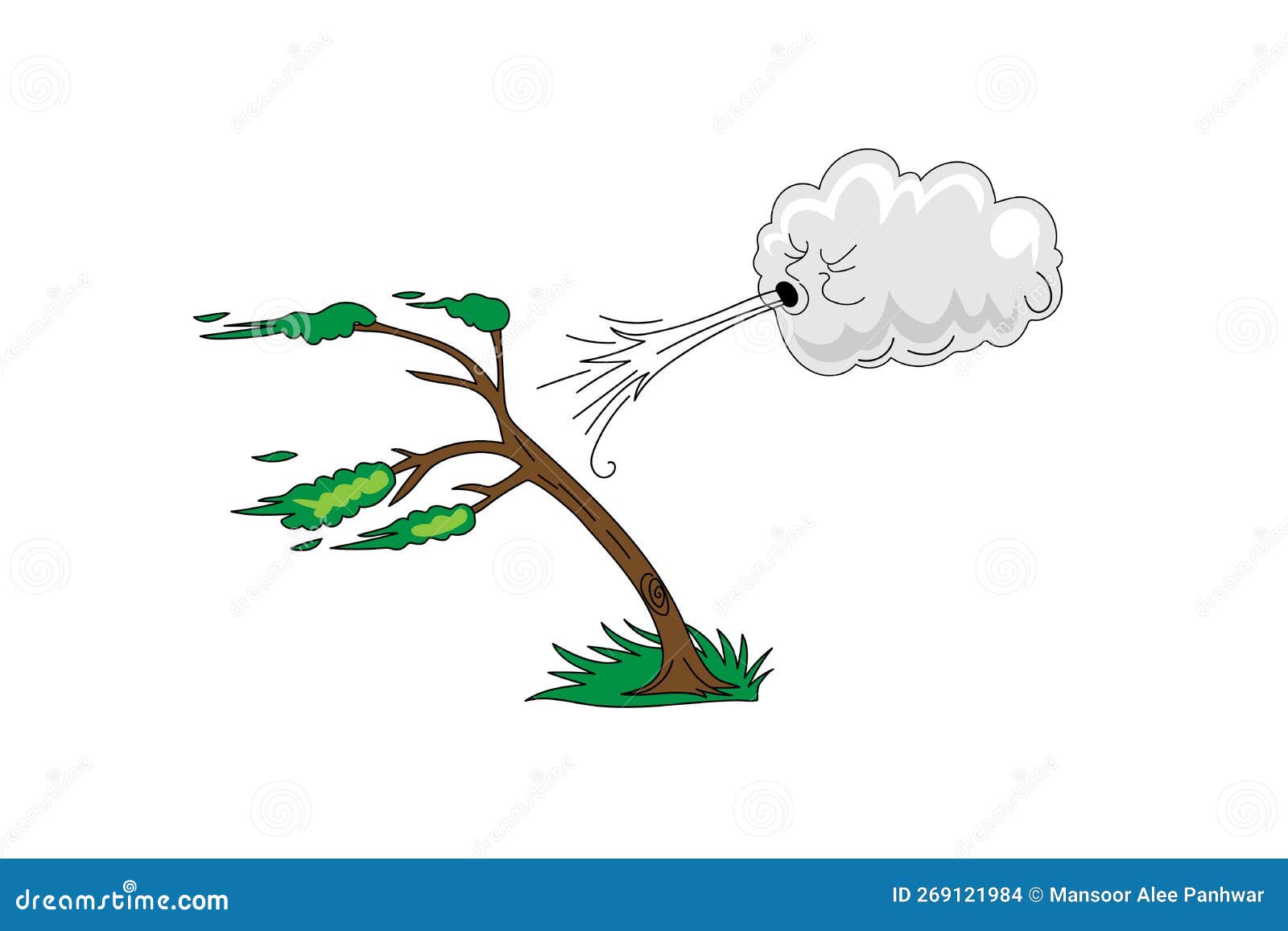 Windy Day Trees And Cloud Blowing Wind Cartoon Vector | CartoonDealer ...