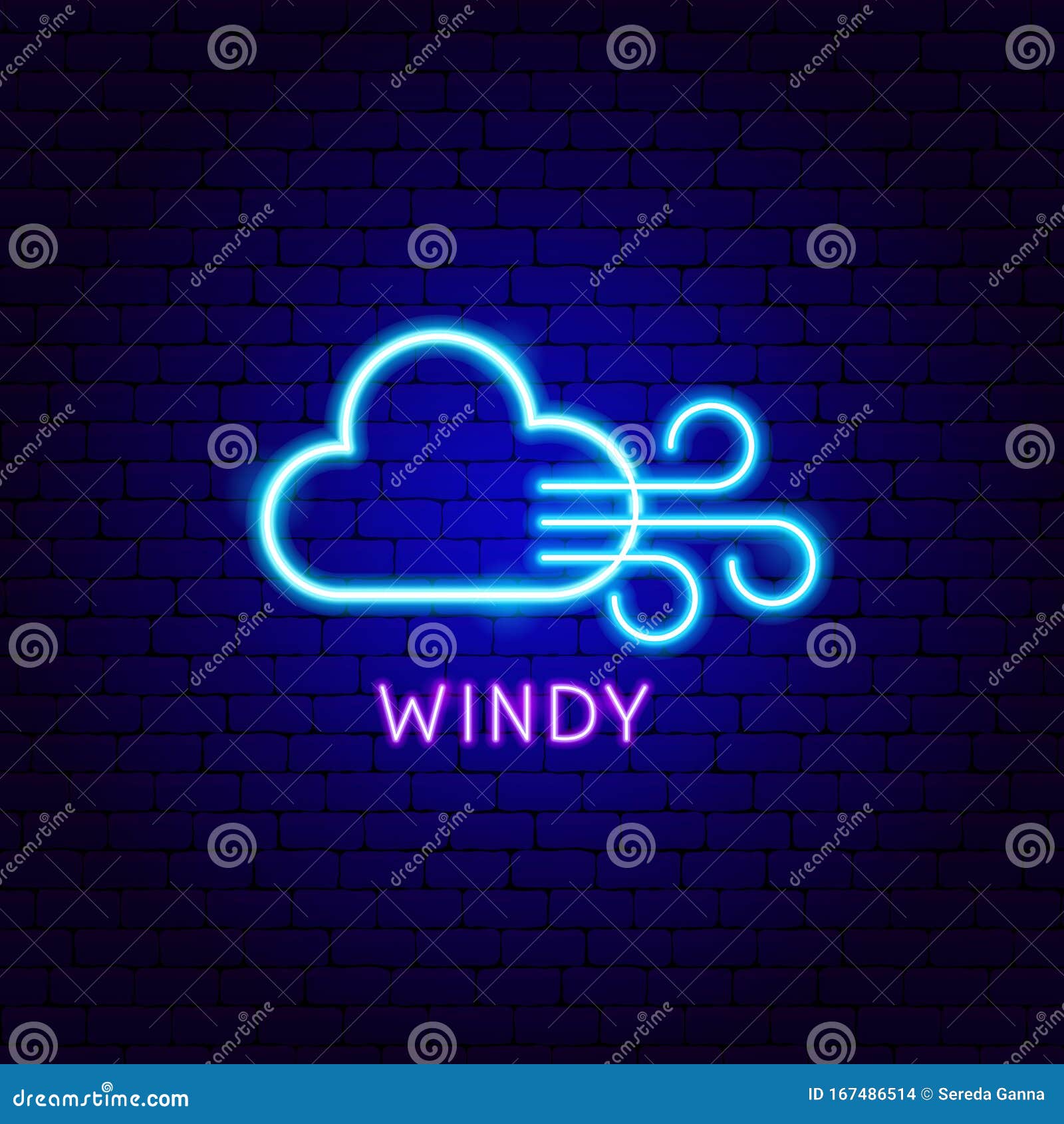 Windy Neon Label stock vector. Illustration of cloud - 167486514