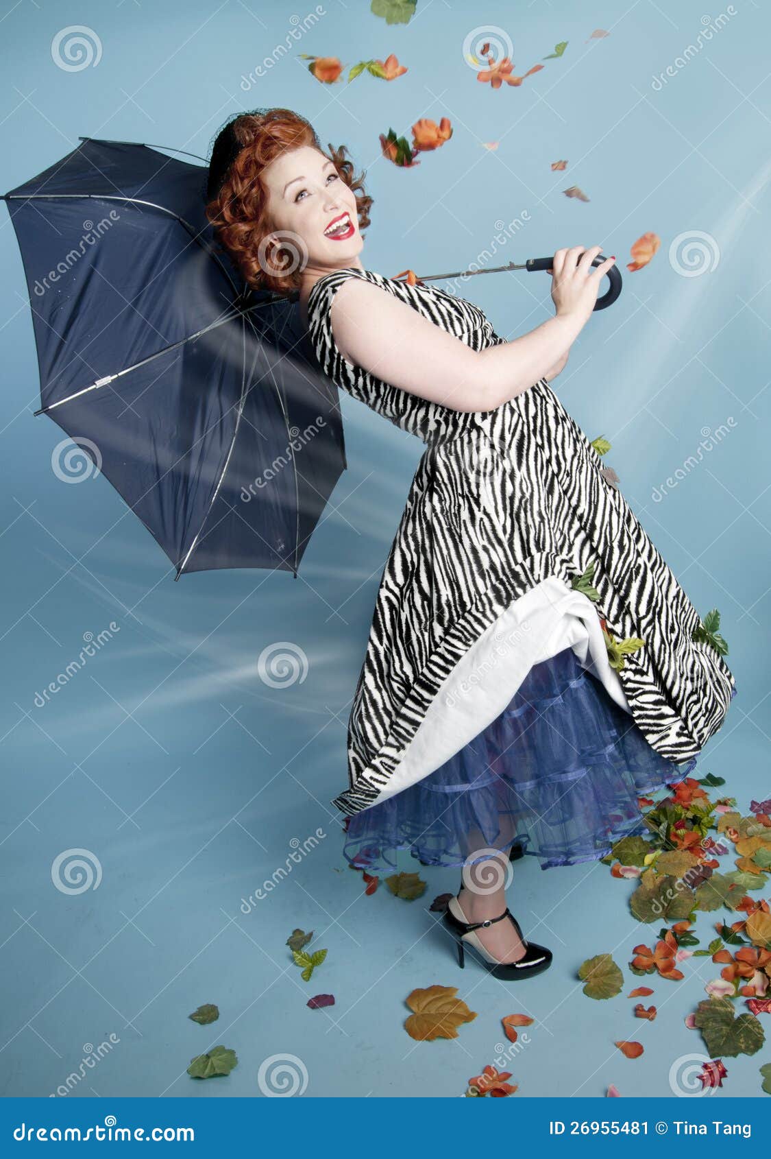 Windy Pinup Girl stock image. Image of head, woman, leaves - 26955481