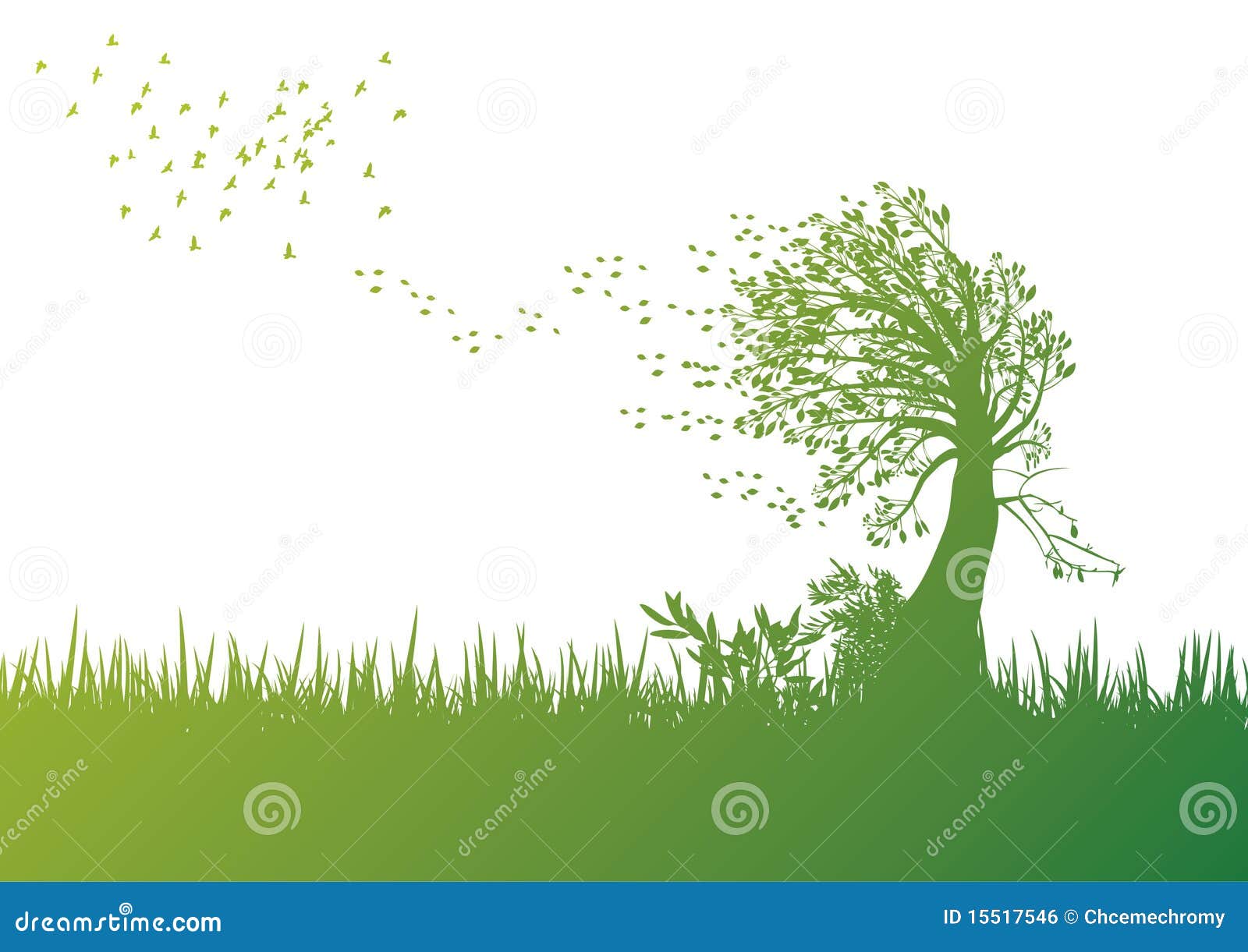 Windy tree stock vector. Illustration of leaves, land - 15517546