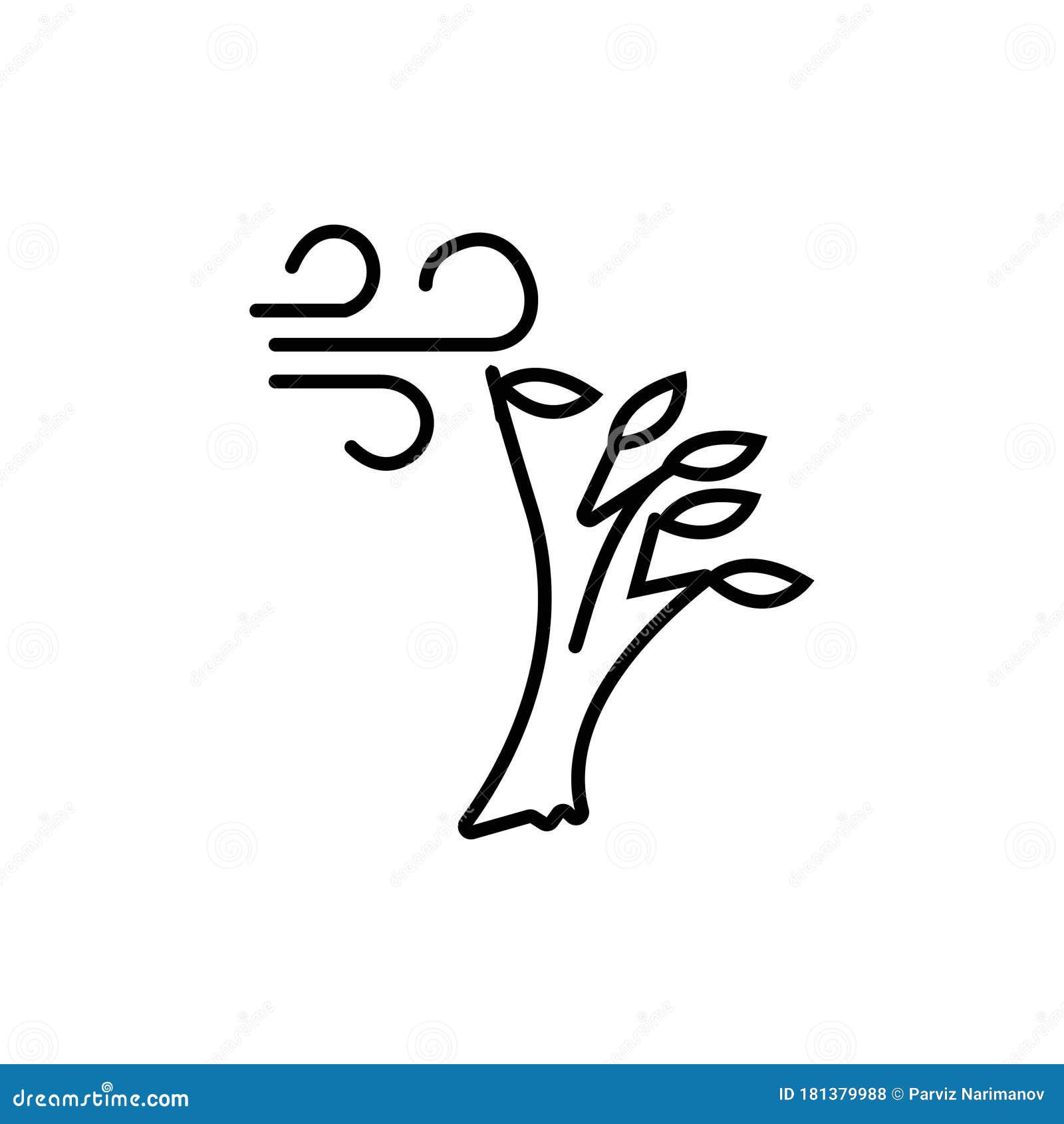 Windy Tree and Leaves Outline Icon Stock Illustration - Illustration of ...