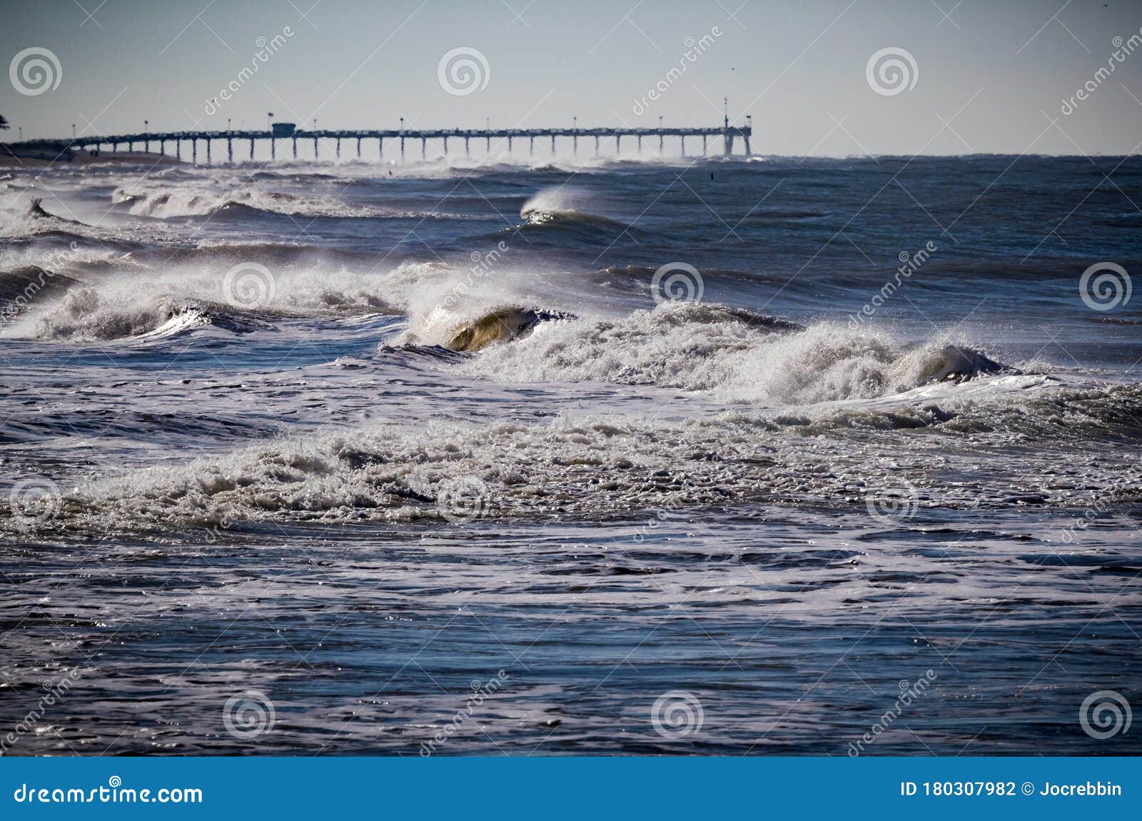 Windy Waves Roll into Shore by Venice Pier, Florida Stock Photo - Image ...