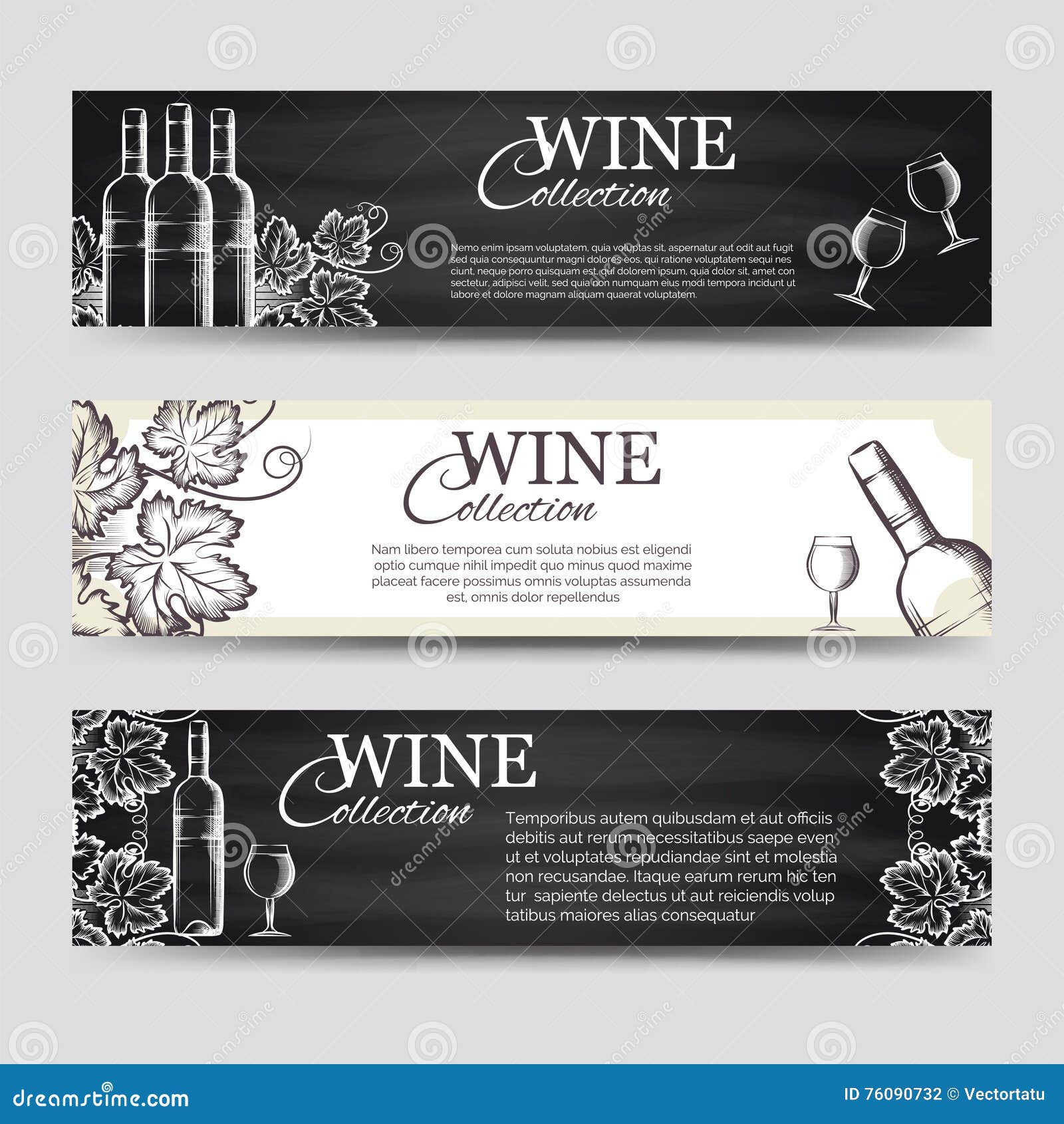 Wine Banners with Glasses and Bottles Stock Vector - Illustration of ...