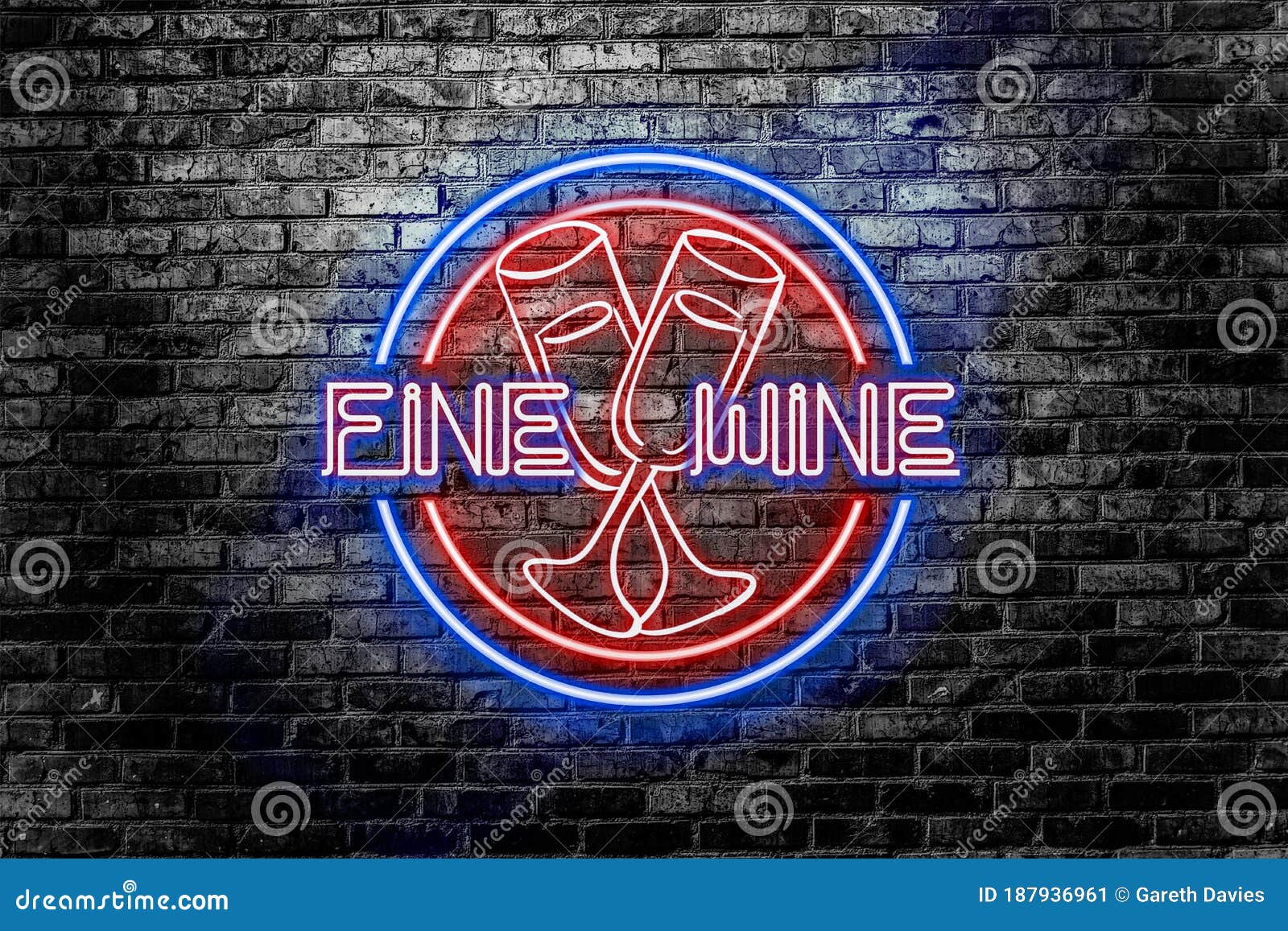 Wine Bar Neon Signboard Light on Brick Wall Background. Fine Wine Stock ...