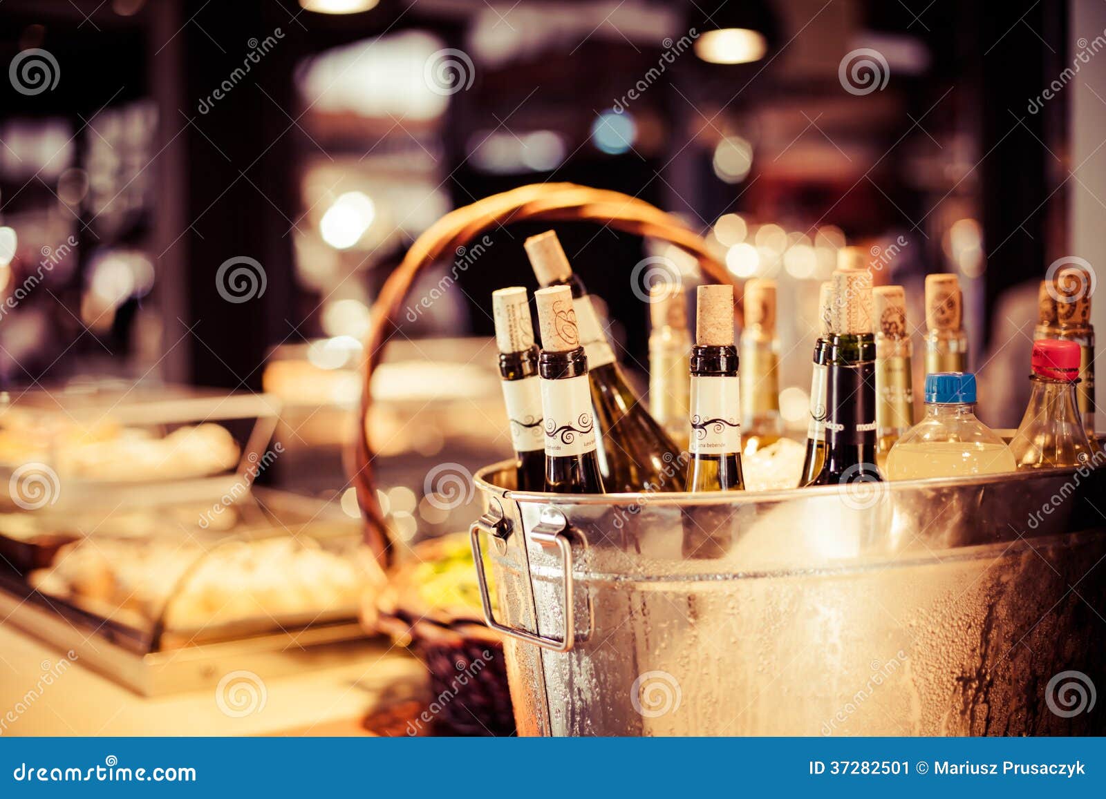 Wine Bar Tasting Set Up Tray Decoration Bottles in Restaurant Stock ...
