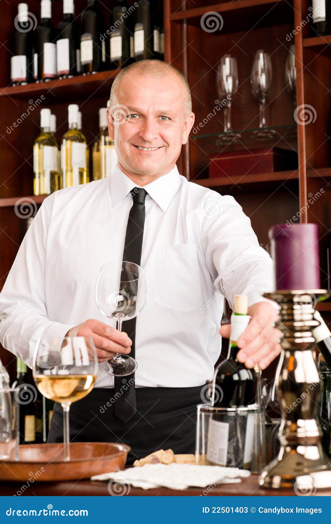 Wine Bar Waiter Happy Male in Restaurant Stock Image - Image of alcohol ...