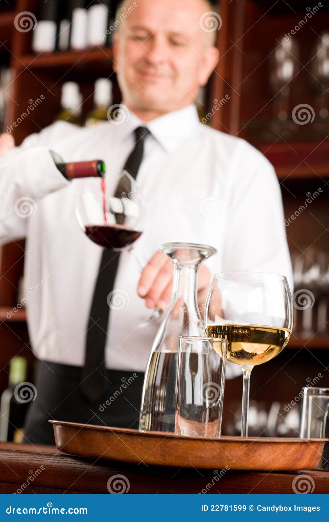 Wine Bar Waiter Pour Glass in Restaurant Stock Image - Image of indoors ...