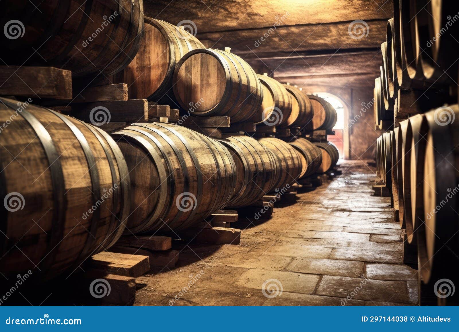 Wine Barrels Stacked in a Cellar Stock Photo - Image of storage, aging ...