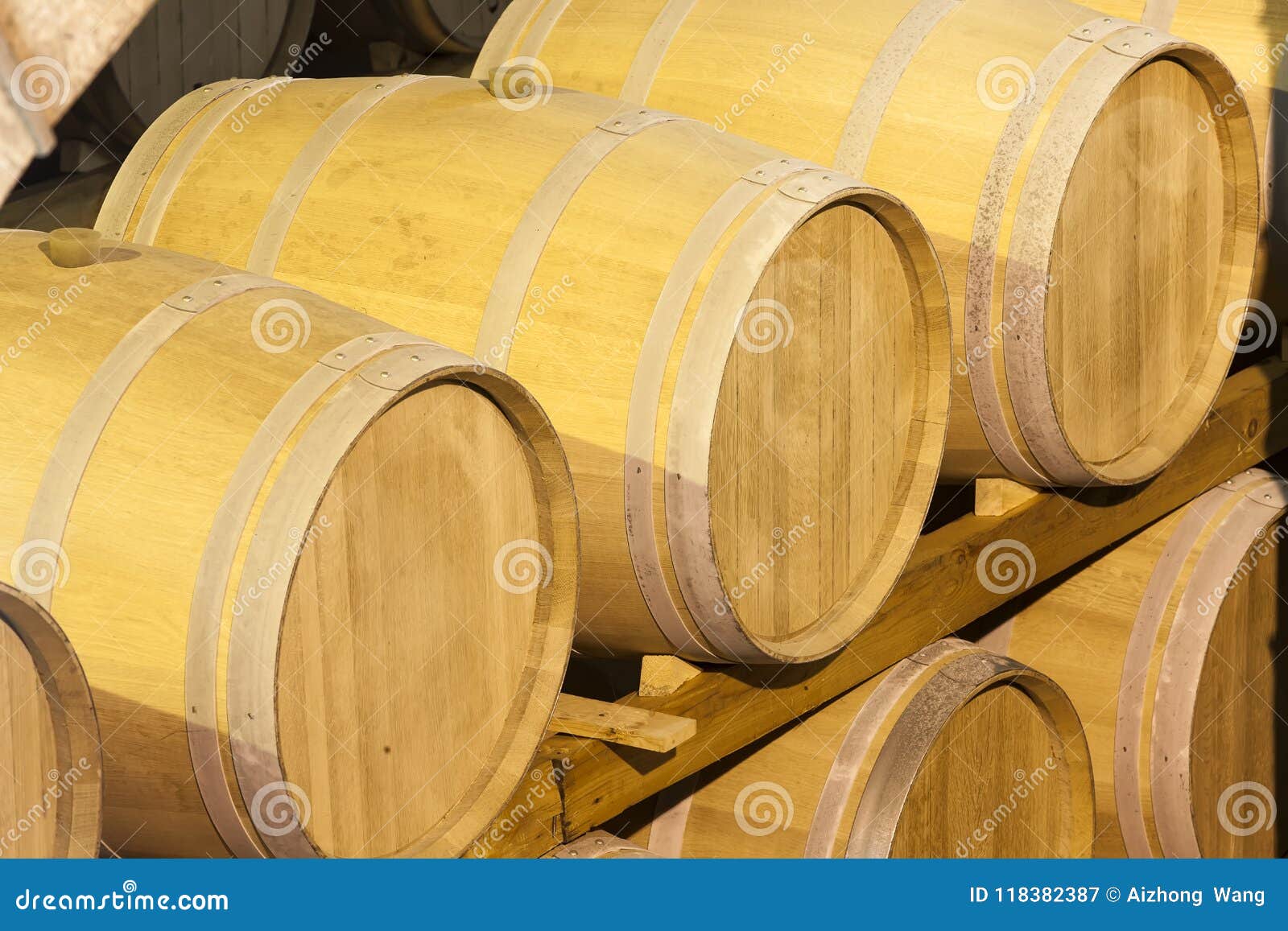 Wine Barrels Stacked in the Cellar Stock Image - Image of perspective ...