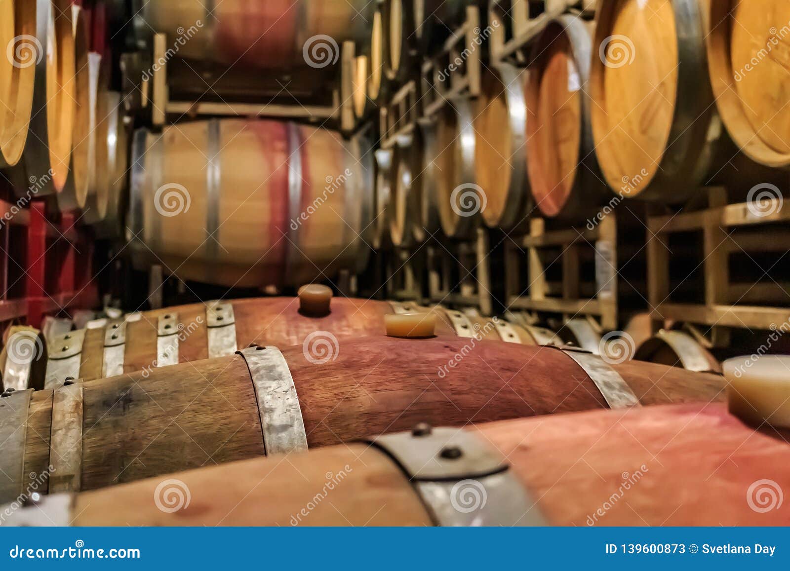 Wine Barrels Stacked in a Cellar at a Winery in Sonoma, USA Stock Image ...