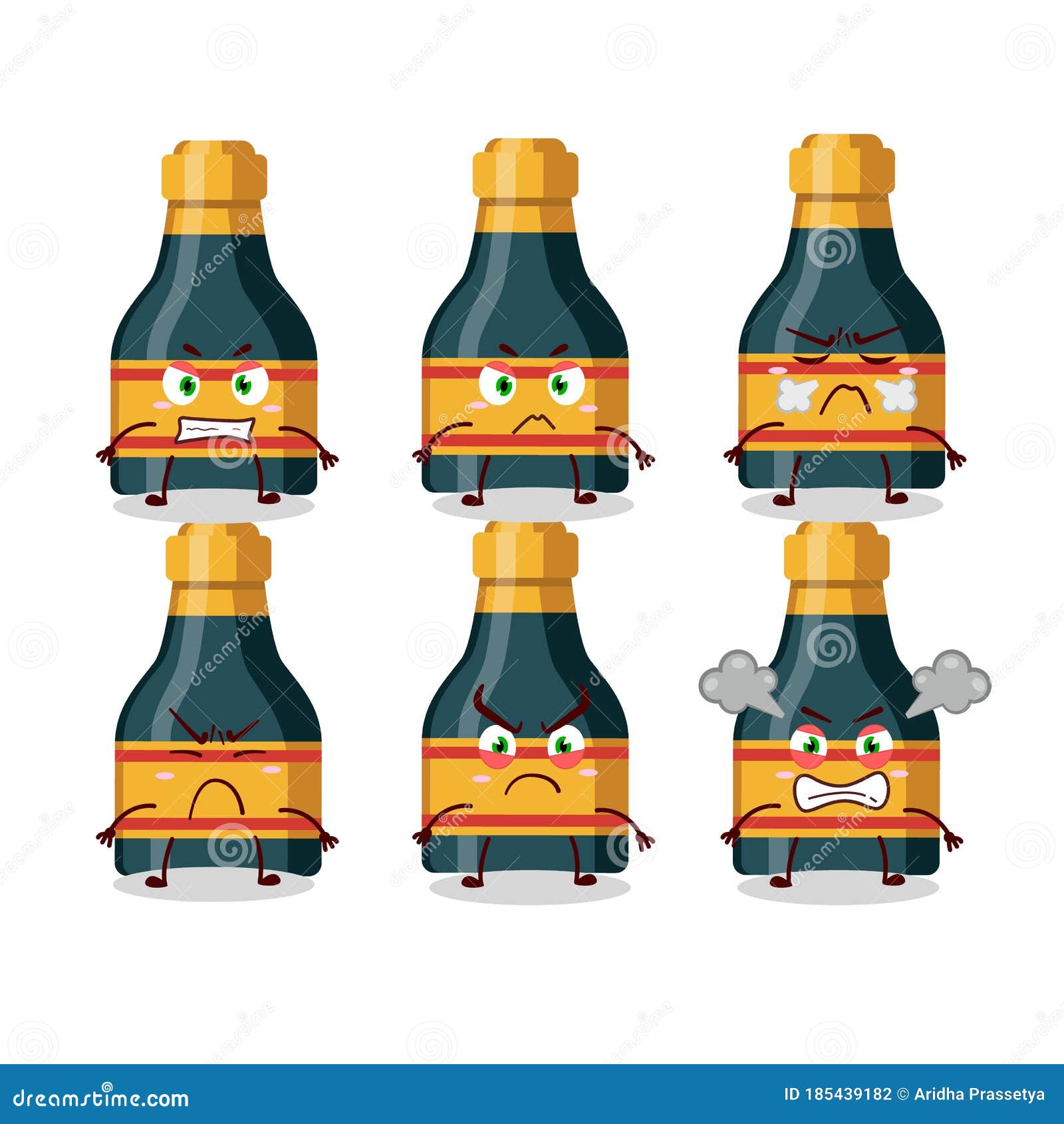 Wine Bottle Cartoon Character with Various Angry Expressions Stock ...
