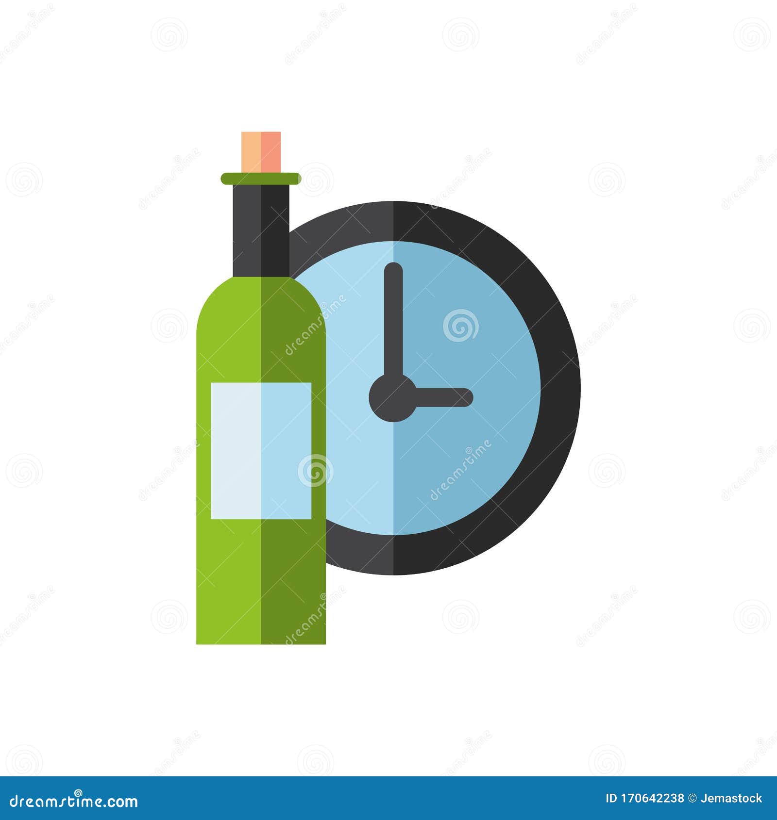 Wine Bottle Drink with Time Clock Stock Vector - Illustration of glass ...