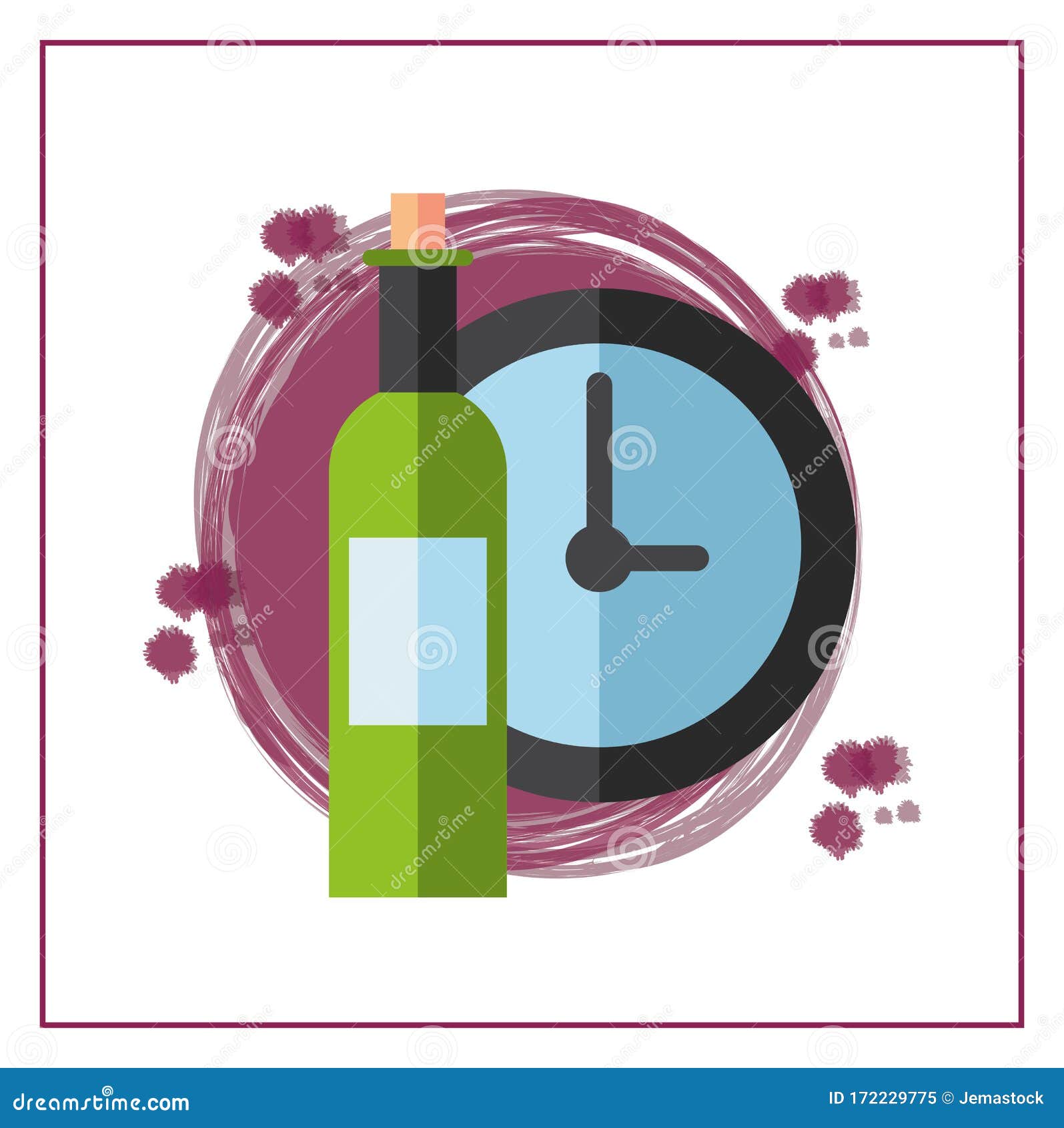 Wine Bottle Drink with Time Clock Stock Vector - Illustration of ...