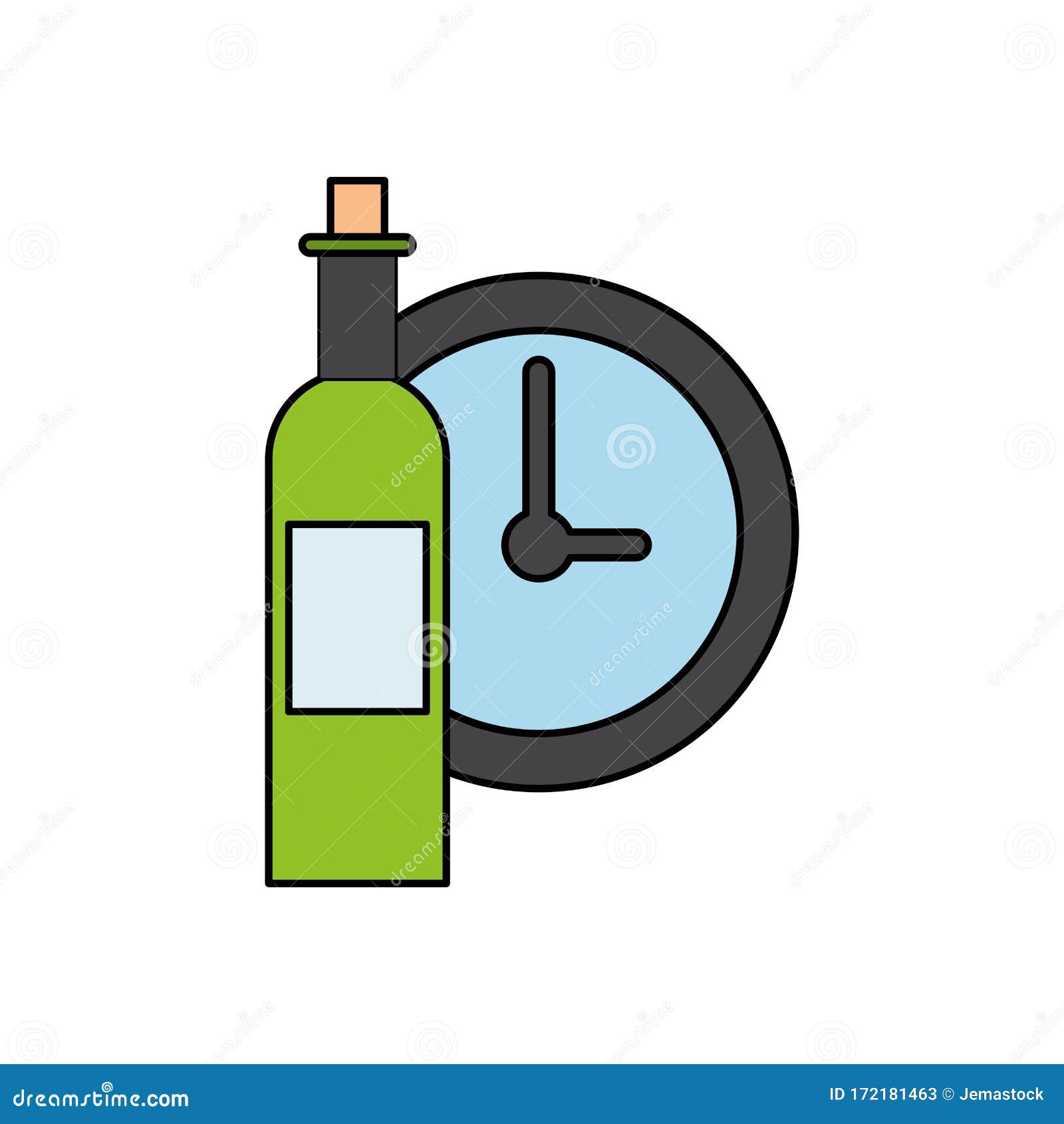 Wine Bottle Drink with Time Clock Stock Vector - Illustration of ...
