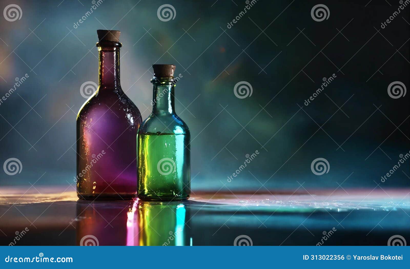 Wine Bottle and Glass. Background Light Effect Casuistry from Colored ...