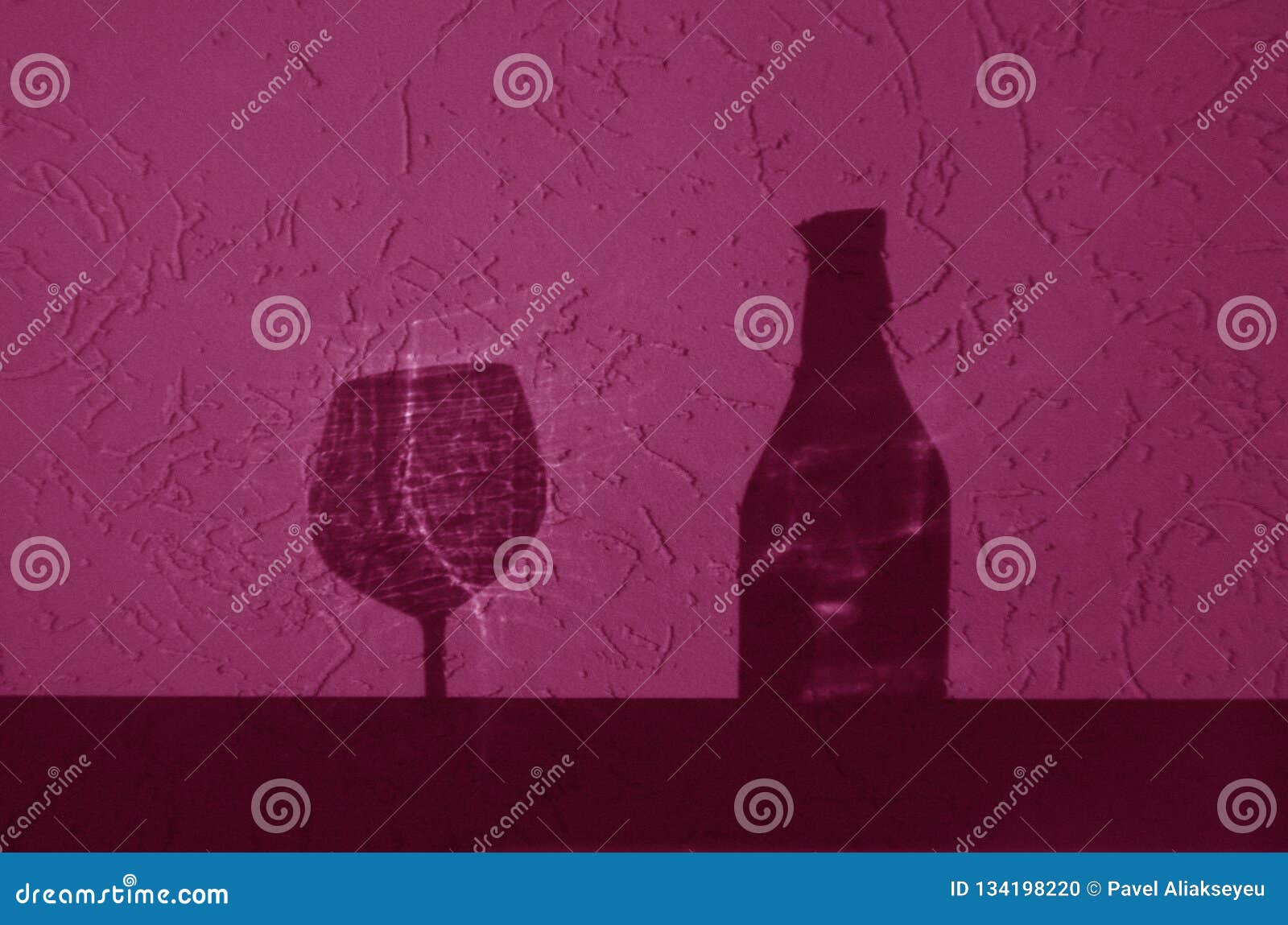 Wine Bottle and Glass Shadow in Pink Tone Stock Photo - Image of ...