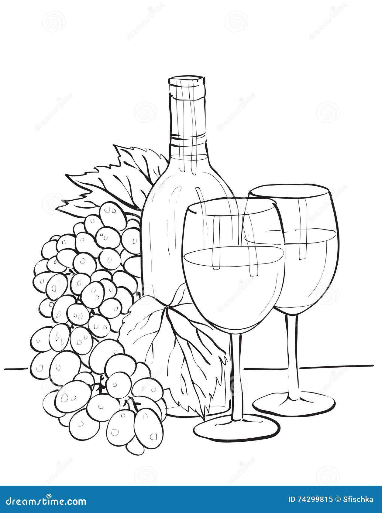 Wine Bottle, Glasses and Grapes Stock Vector - Illustration of plant ...