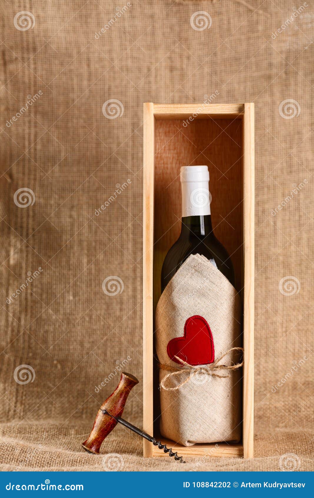 Wine bottle with red heart stock photo. Image of romance - 108842202