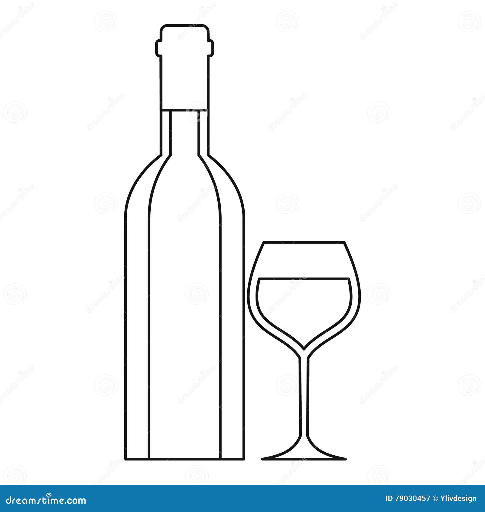 Wine Bottle and Wine Glass Icon, Outline Style Stock Vector ...