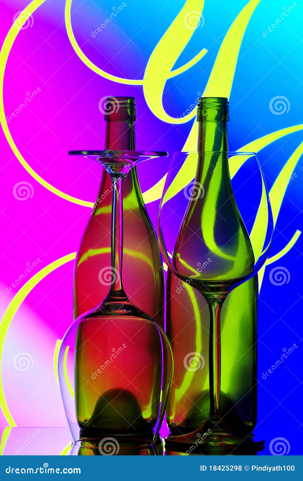 Wine Bottles and Glasses Abstract Stock Photo - Image of drink ...