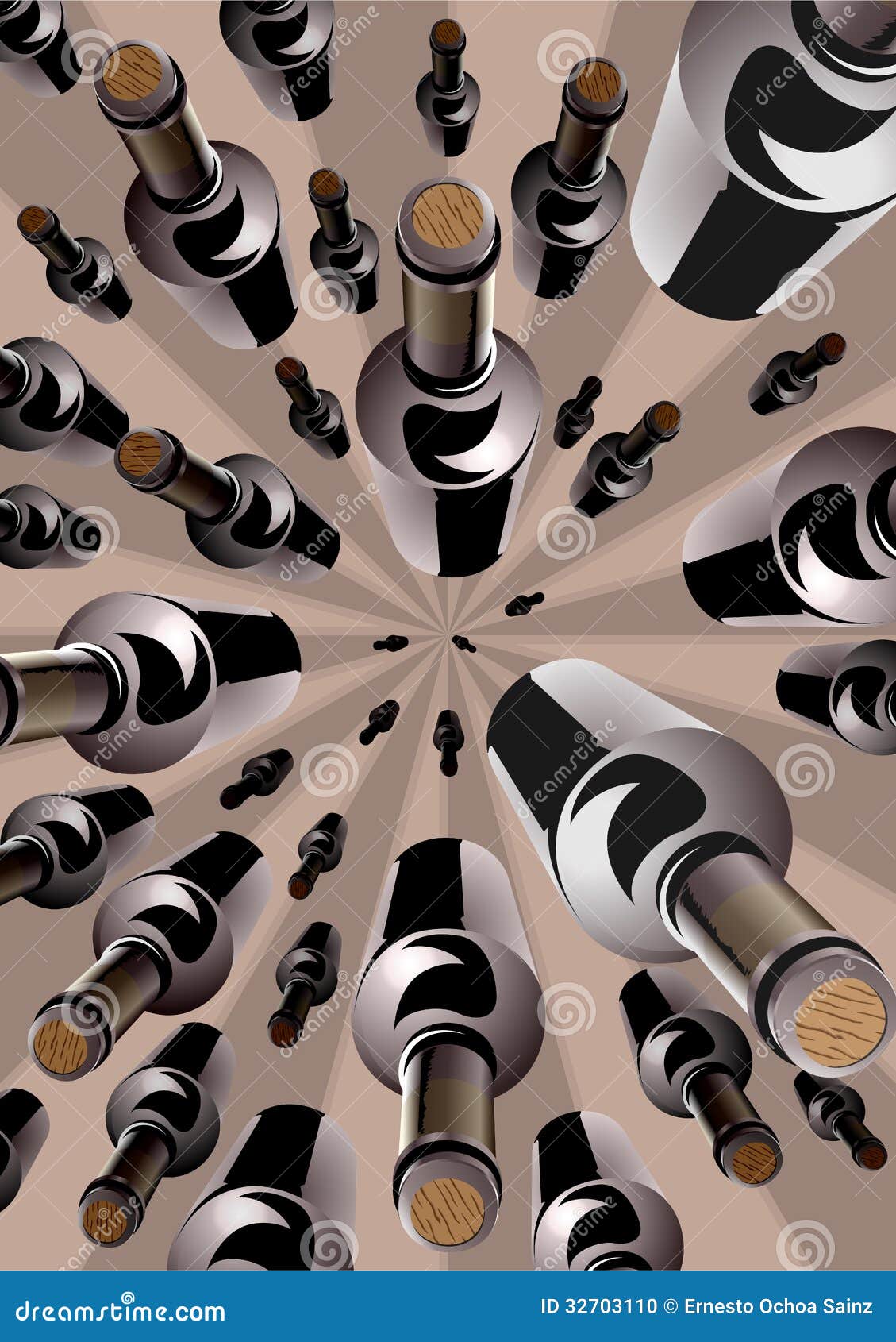 Wine Bottles in an Overhead Converging Pattern Stock Vector ...