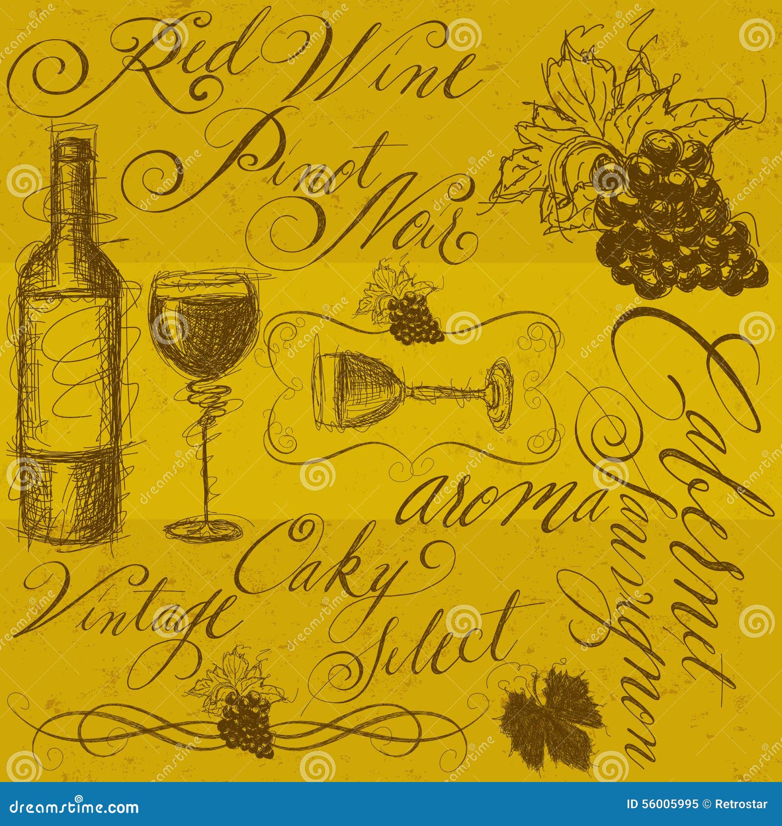 Wine with calligraphy stock vector. Illustration of distressed - 56005995