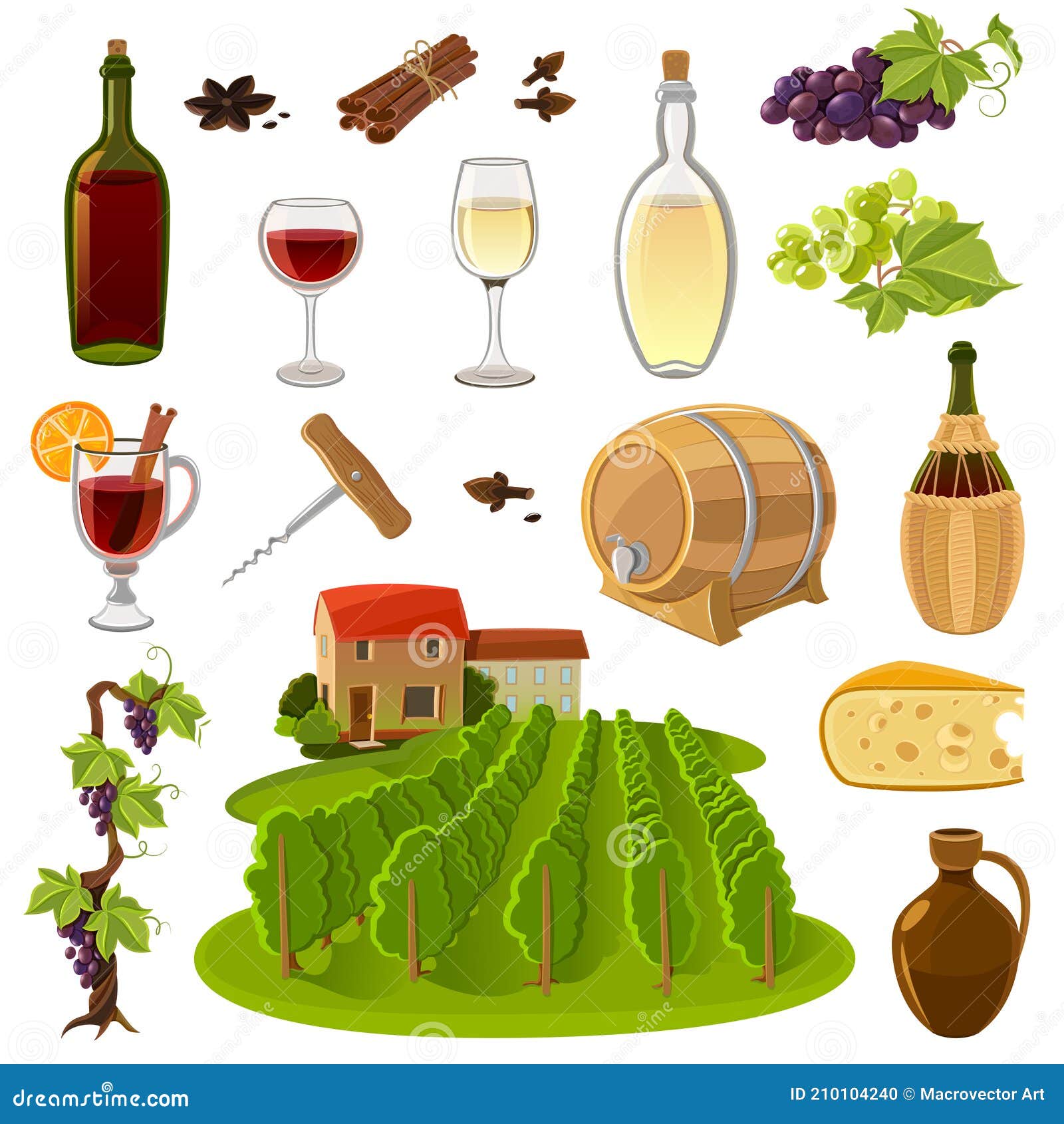 Wine Cartoon Icons Set stock vector. Illustration of cellar - 210104240