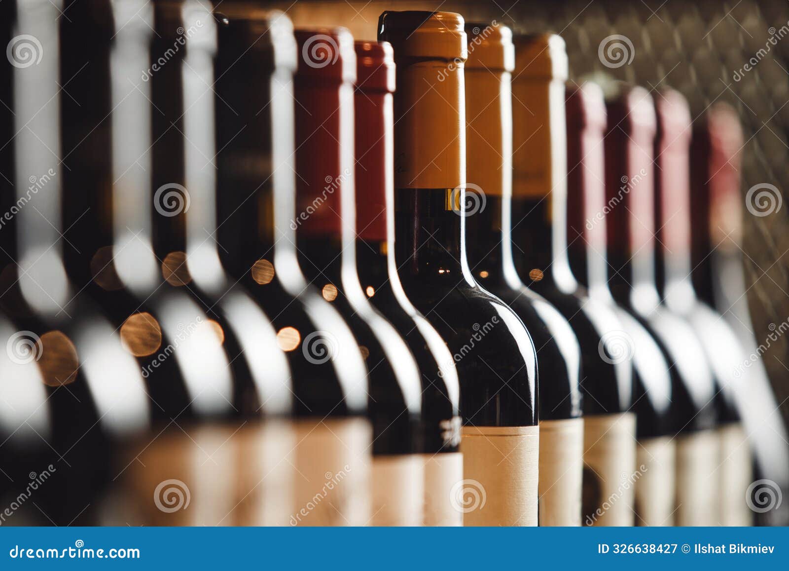 Wine Cellar with Elite Drinks on Shelves, Close Up Stock Image - Image ...