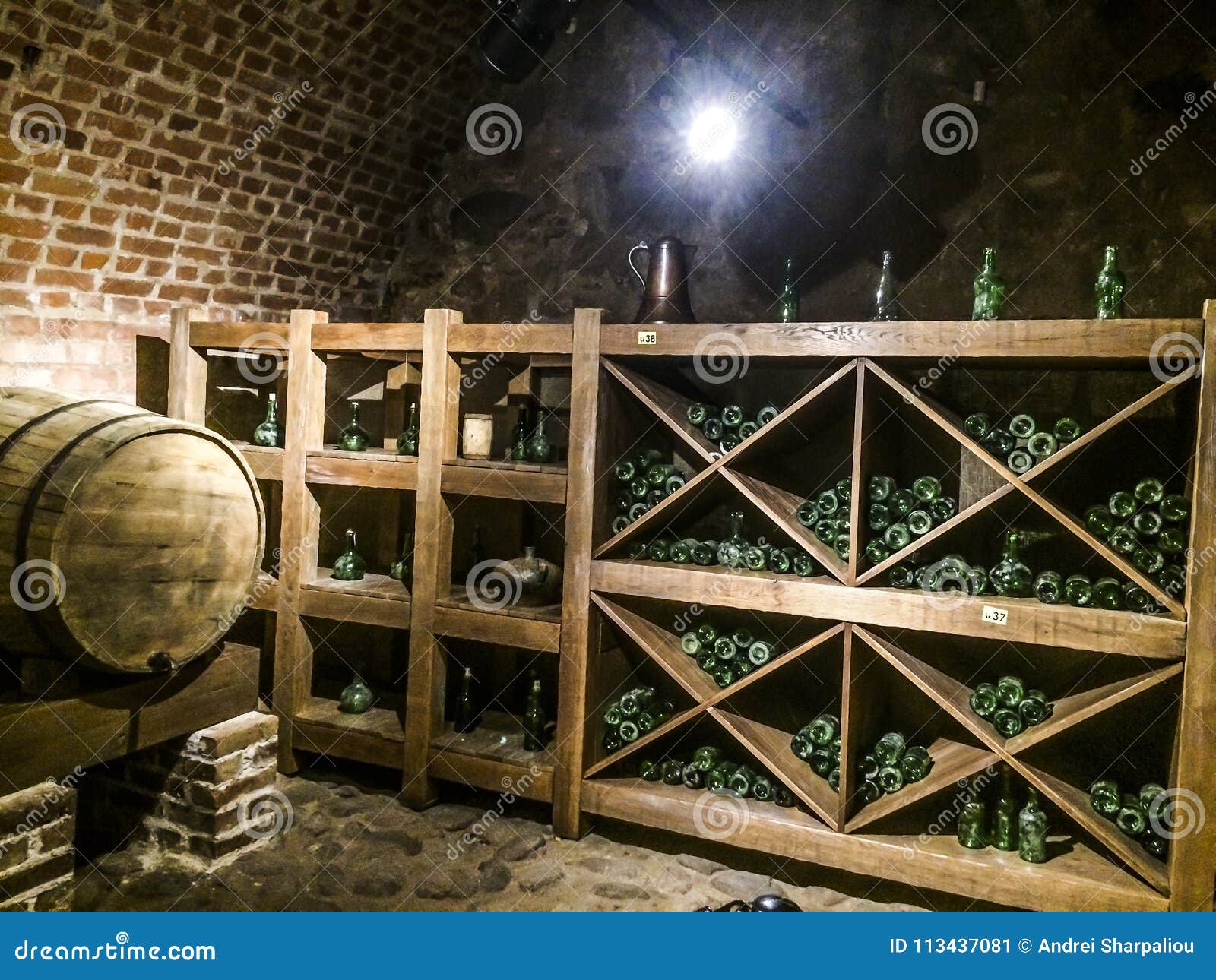Wine cellar in the castle stock image. Image of landmark - 113437081