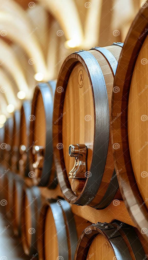 Wine Cellar Perspective Rows of Oak Barrels, Traditional Winemaking and ...