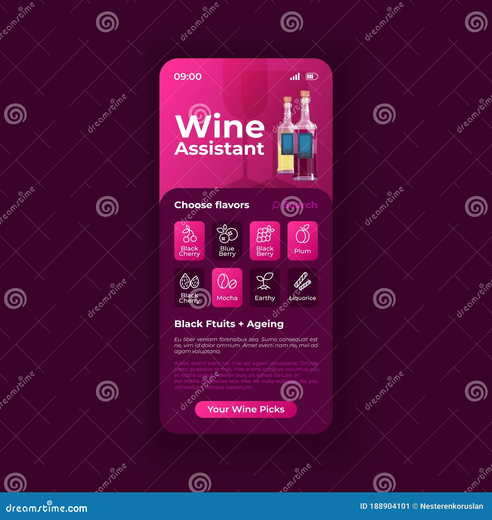Wine Choosing Assistant Smartphone Interface Vector Template Stock ...