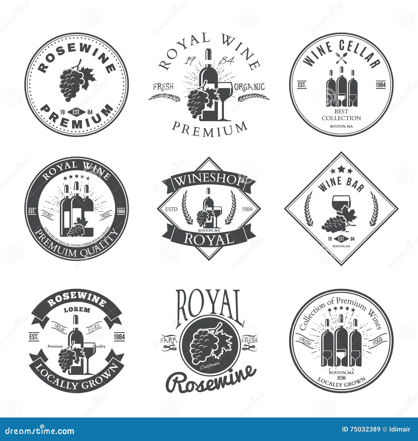 Wine Club and Restaurant Emblems and Labels Set Stock Vector ...