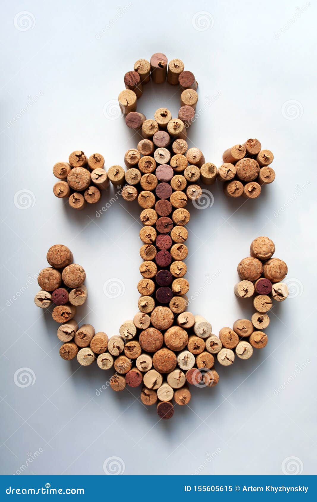 Wine Corks Anchor Composition on White Background from Above Stock ...
