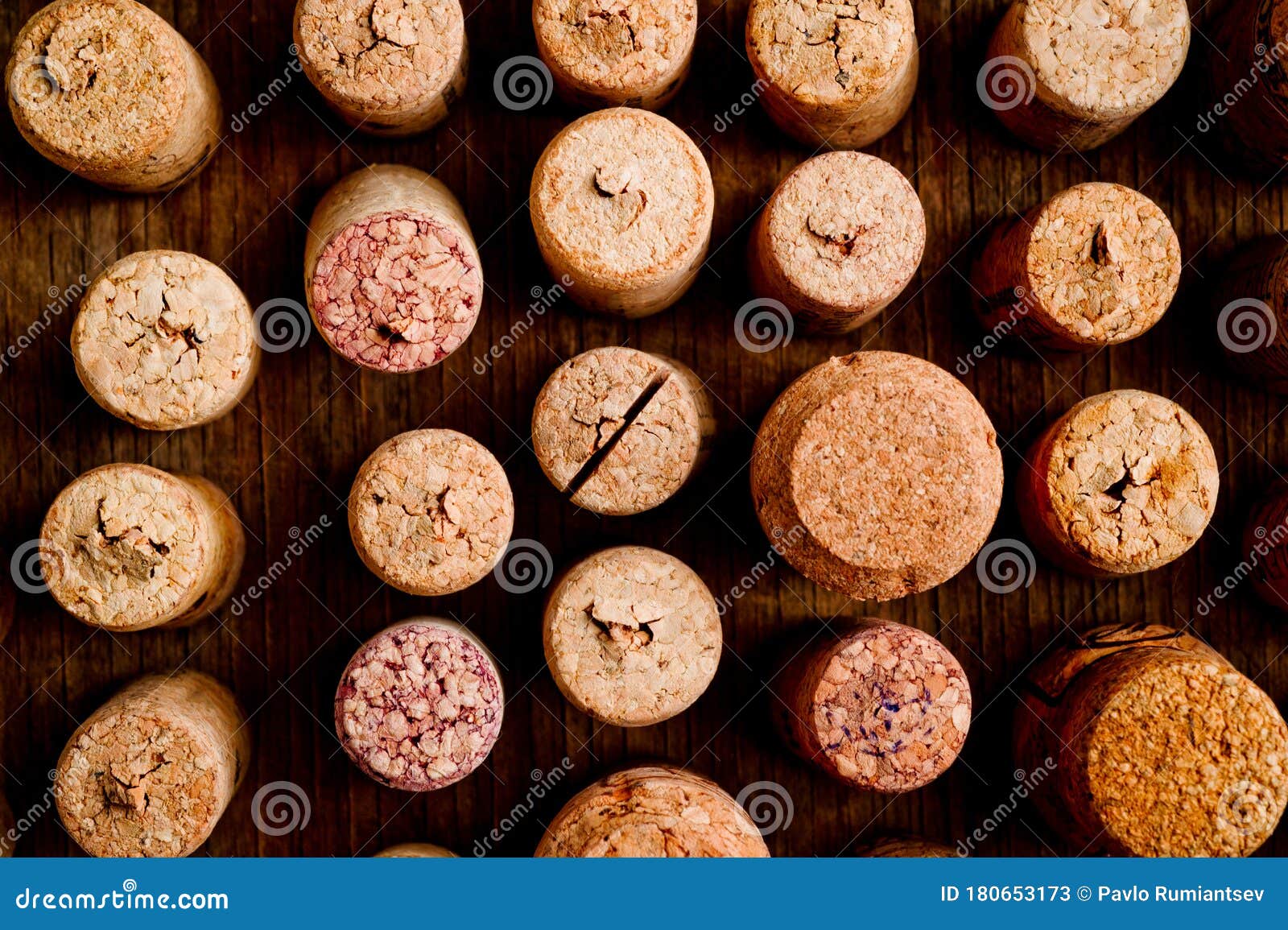Wine Corks of Different Sizes, Standing Upright on an Old Wooden ...