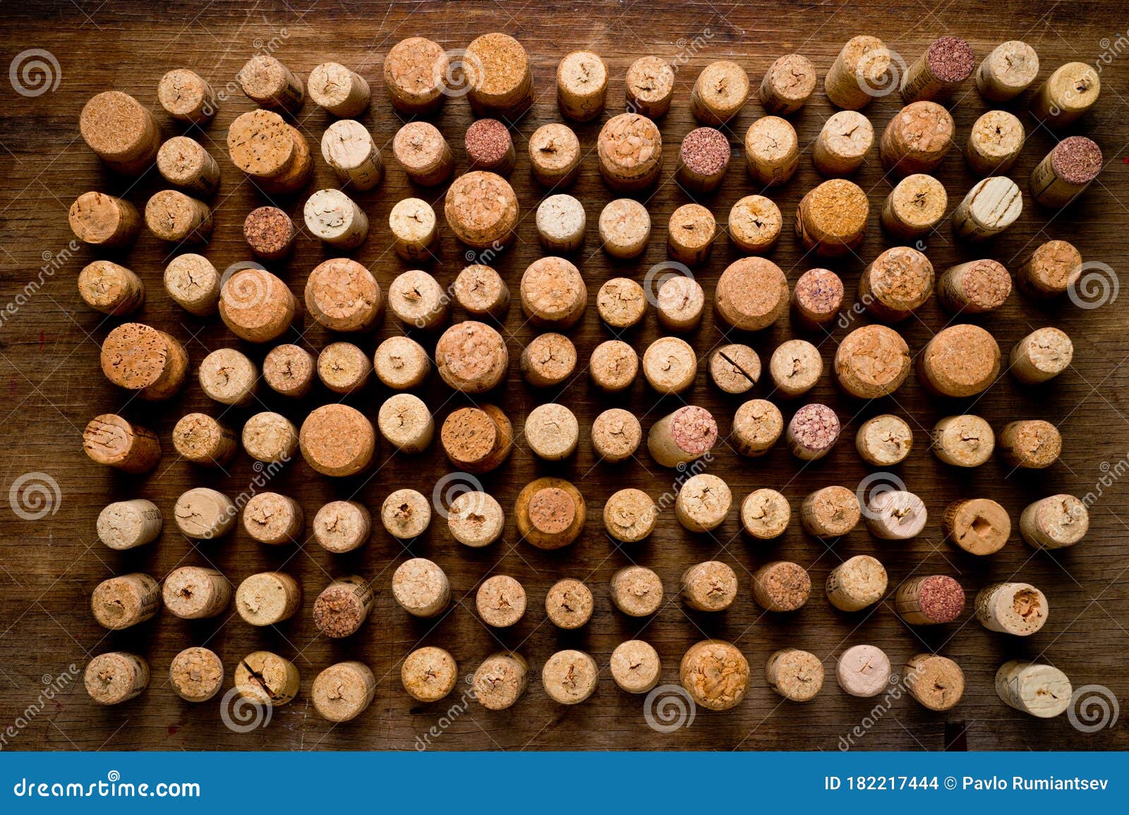 Wine Corks of Different Sizes, Standing Upright on an Old Wooden ...
