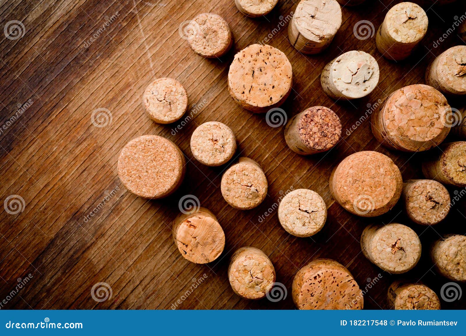 Wine Corks of Different Sizes, Standing Upright on an Old Wooden ...