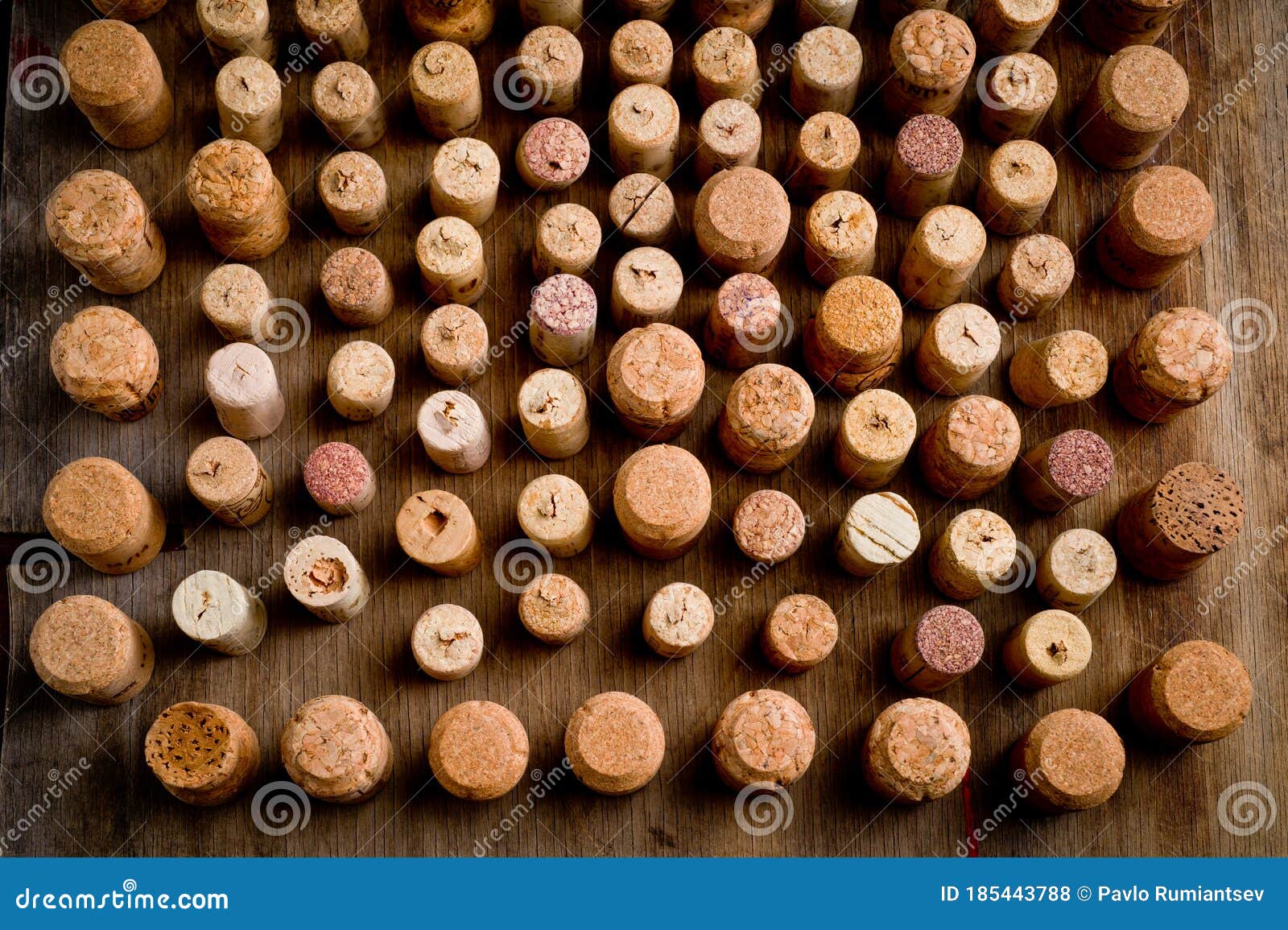 Wine Corks of Different Sizes, Standing Upright on an Old Wooden ...