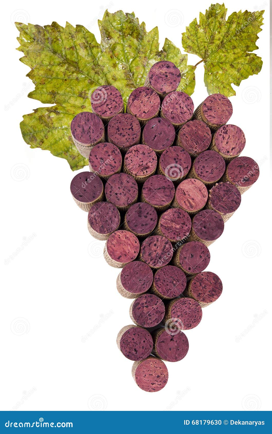 Wine Corks in the Shape of a Group of Grapes with a Green Leaf Stock ...