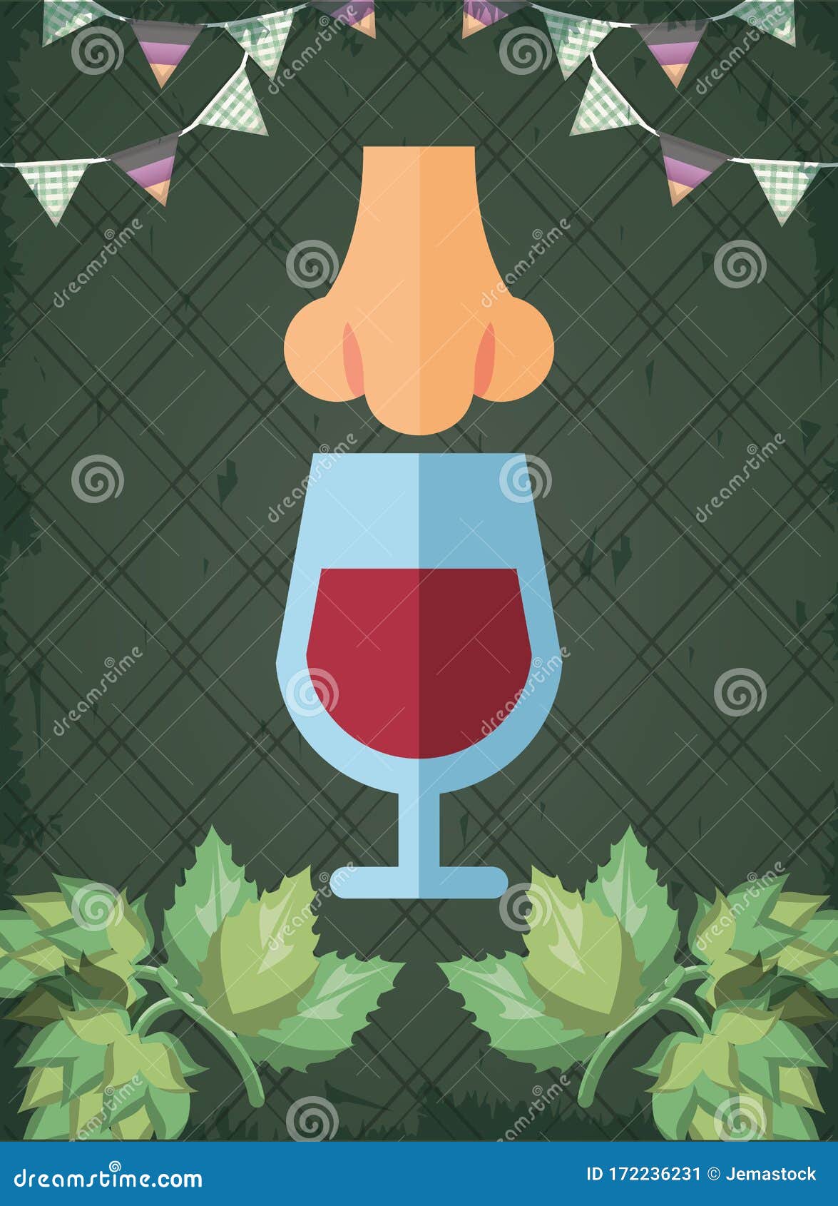 Wine Cup Drink with Nose Smelling Stock Vector - Illustration of ...