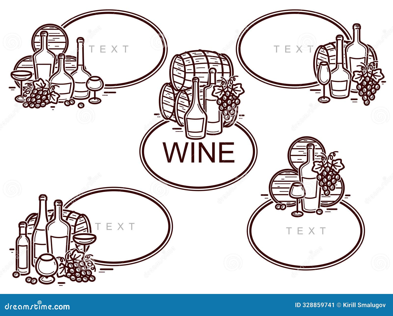 Wine Elements and Frame Set. Wine Icon Collection Stock Illustration ...