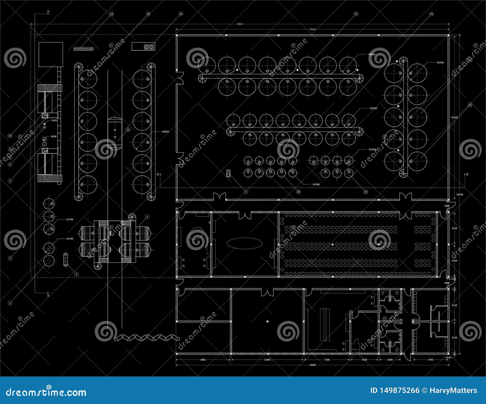 Wine Factory Blueprint 2D Draft Stock Illustration - Illustration of ...