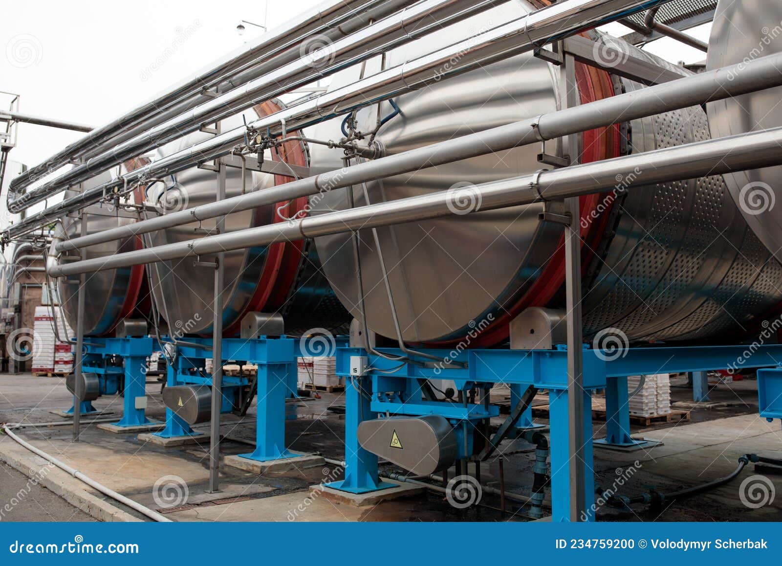 Wine Fermenting in Huge Vats. Modern Wine Production Plant Stock Photo ...