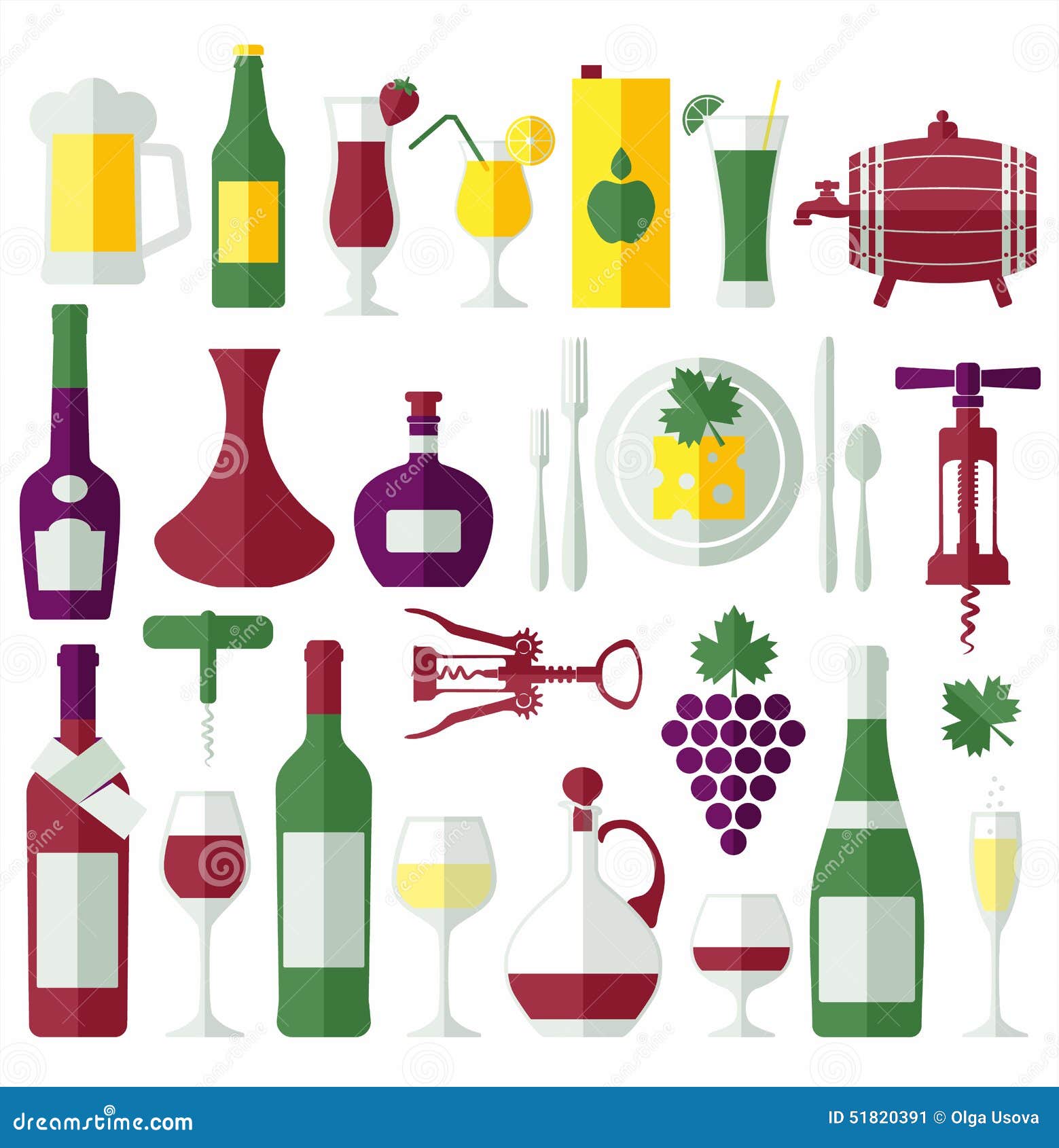 Wine flat icons set. stock vector. Illustration of container - 51820391