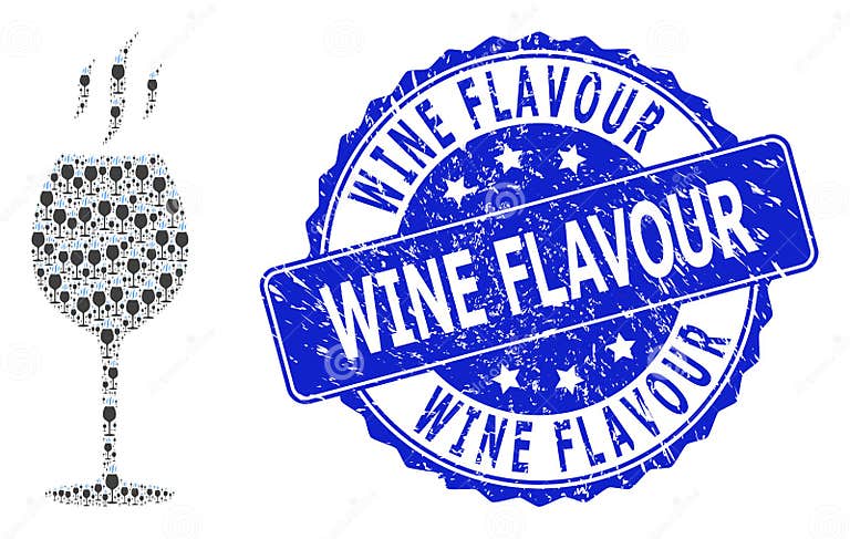 Grunge Wine Flavour Round Stamp and Fractal Wine Flavour Icon Mosaic ...