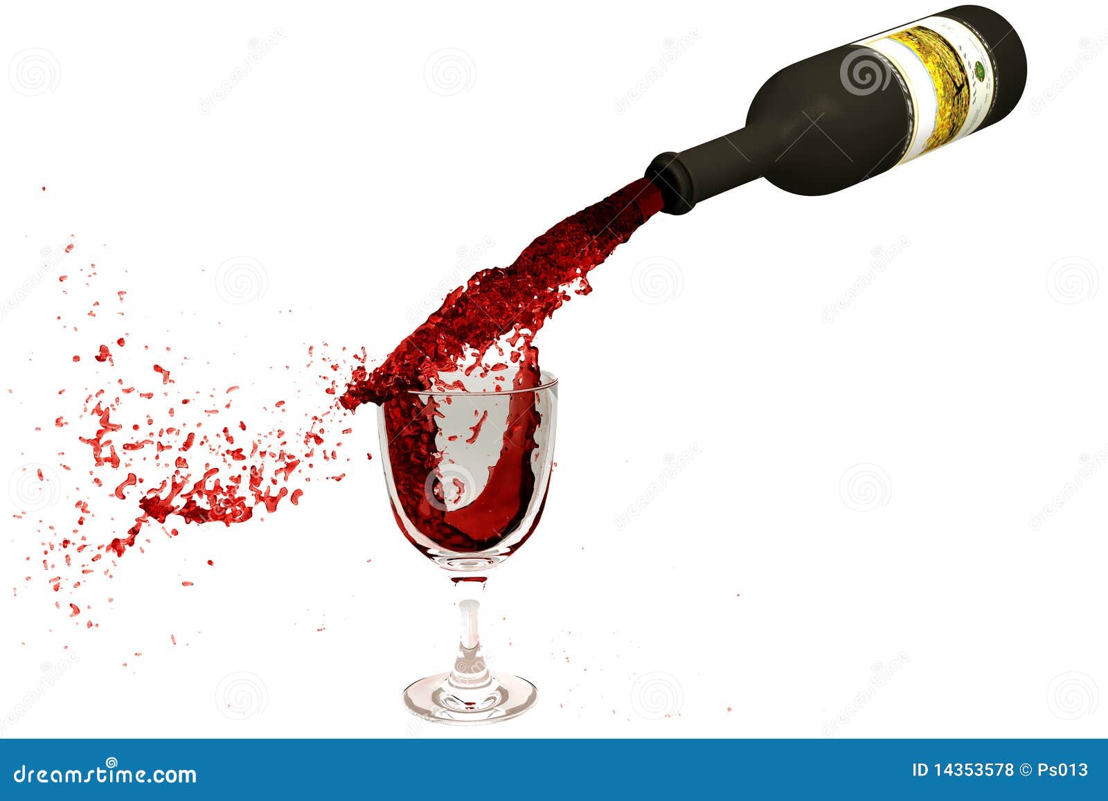 Wine Flowing from a Bottle in a Wine Glass Stock Illustration ...
