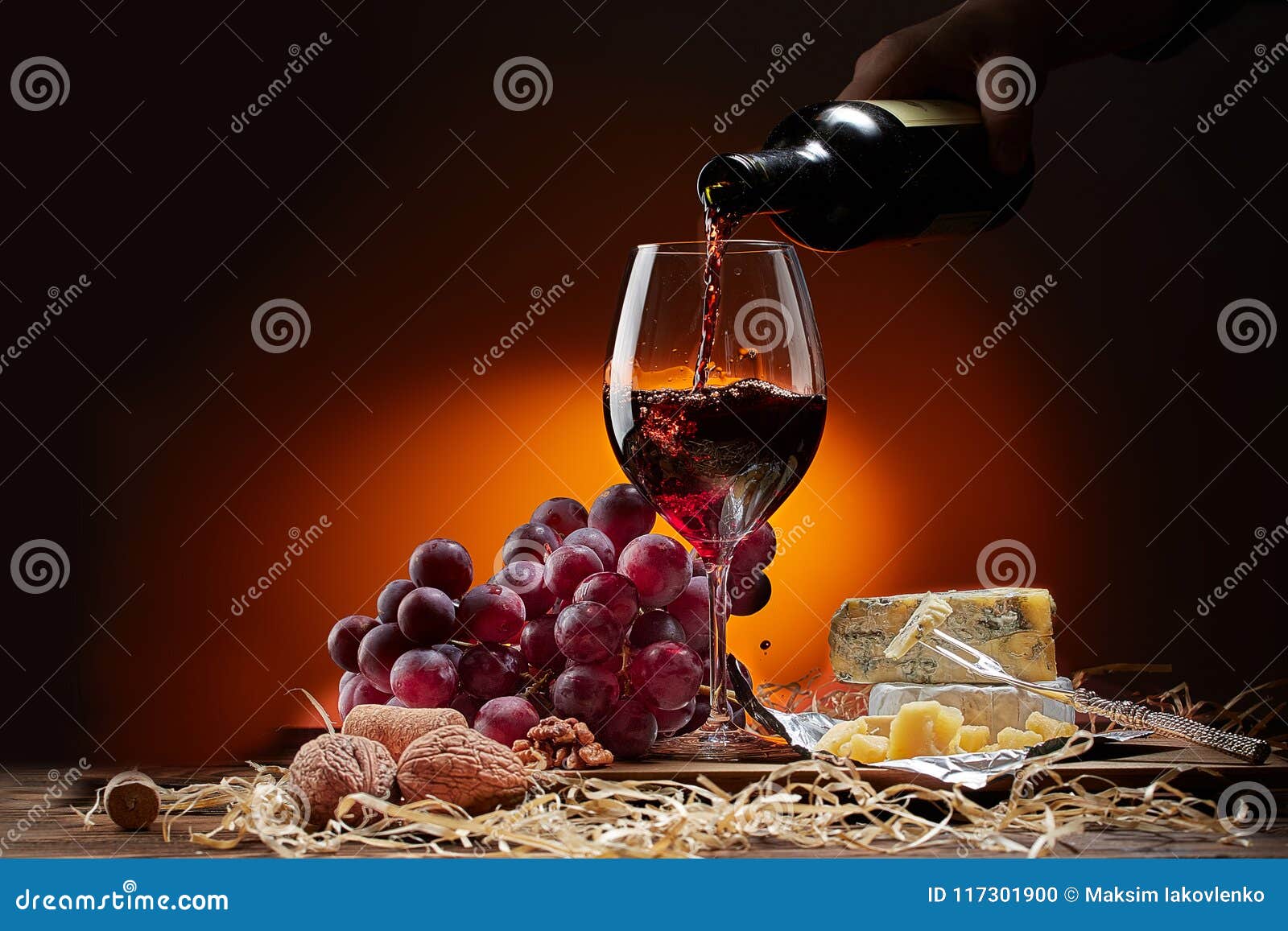 Wine Flows from the Bottle into the Glass. Stock Photo - Image of flow ...
